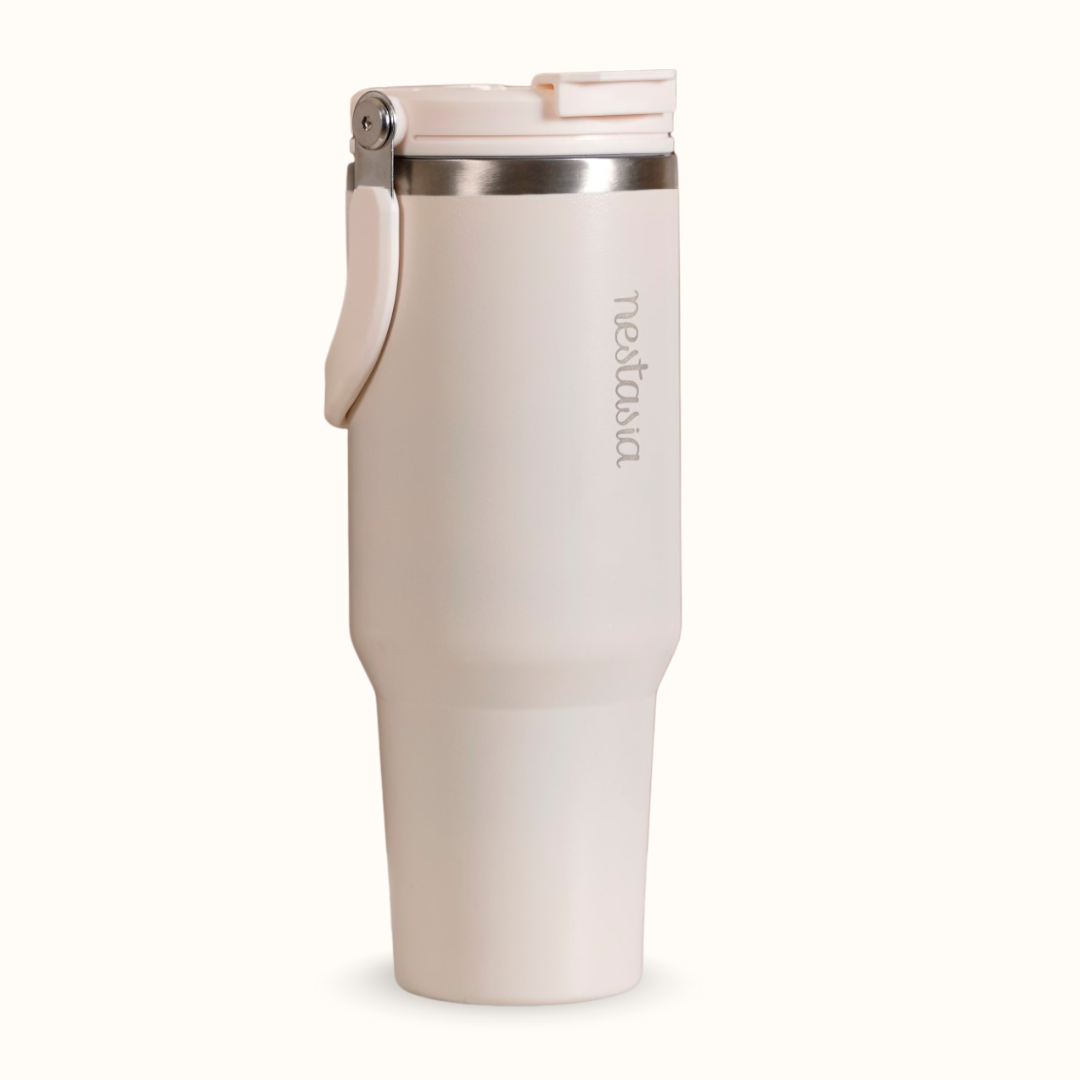 PickSip 40 Insulated Tumbler Bottle With Top Handle Vanilla Oatmilk ...