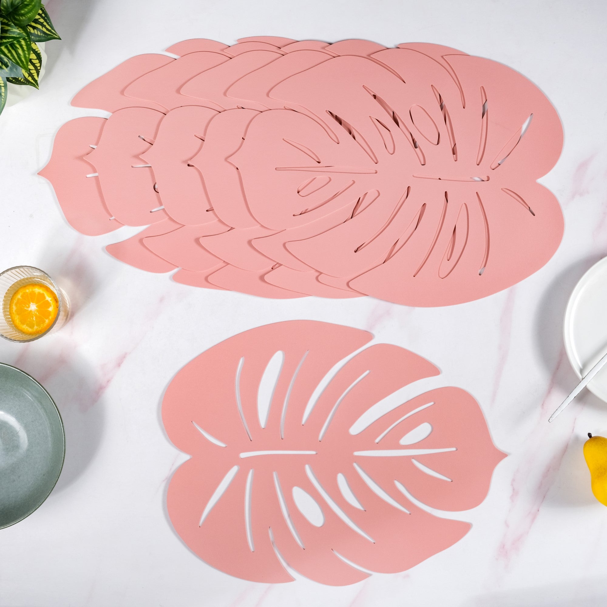 Pink Laser Cut Monstera Leaf Table Mat Set Of 6 Online - Premium Table ...