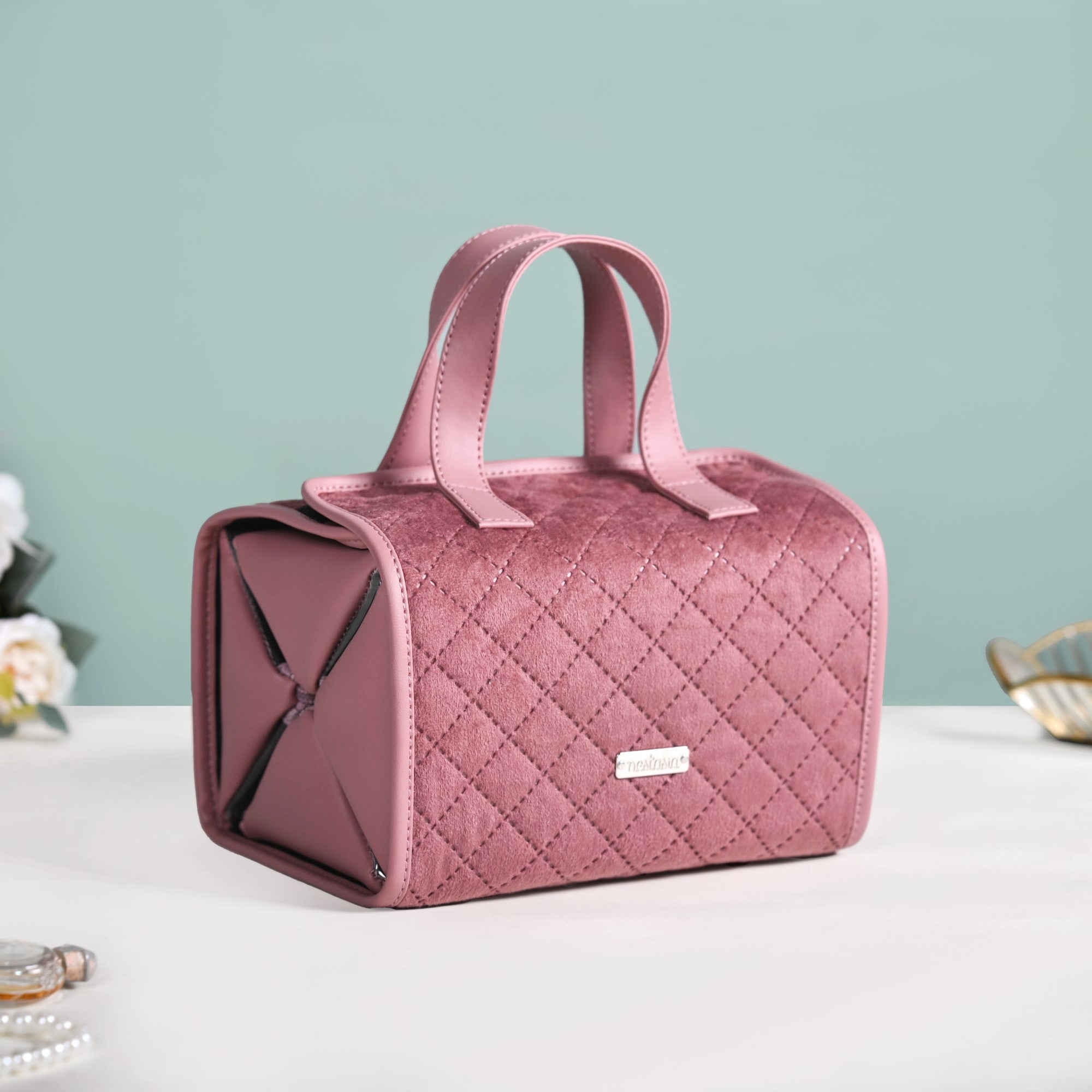 Roll Up Pink Vanity Makeup Pouch Online - Premium Vanity Pouch | Nestasia