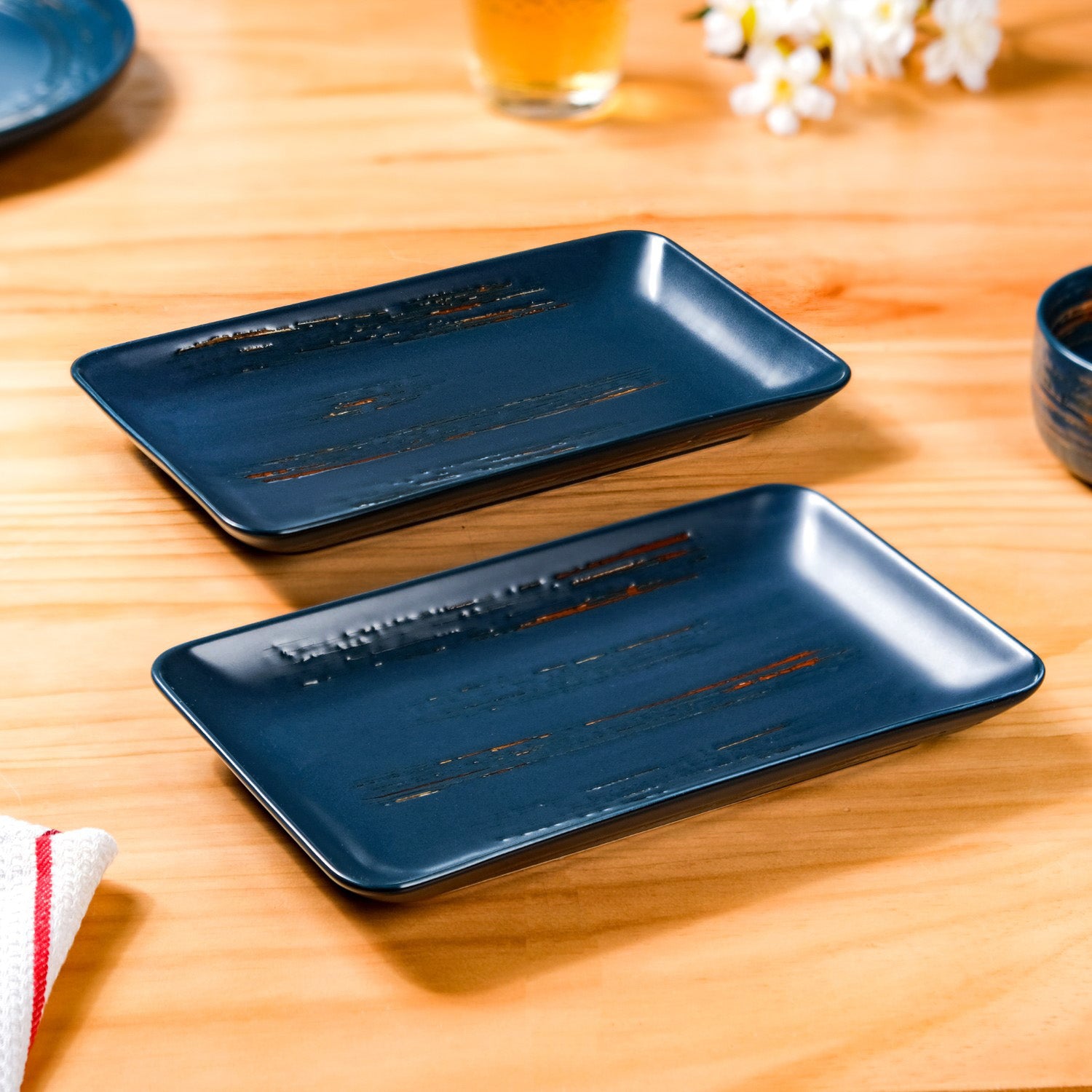 Rustic Stoneware Large Platter Navy Blue Set Of 2 10 Inch Online ...