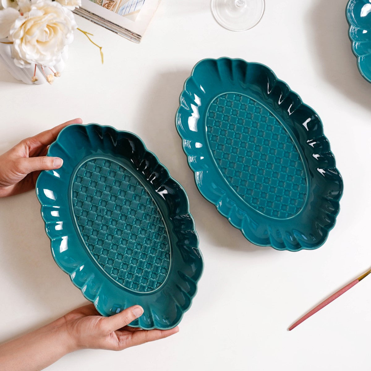 Luxe Moroccan Long Platter Set Of 2 12 Inch Online - Premium Platter ...
