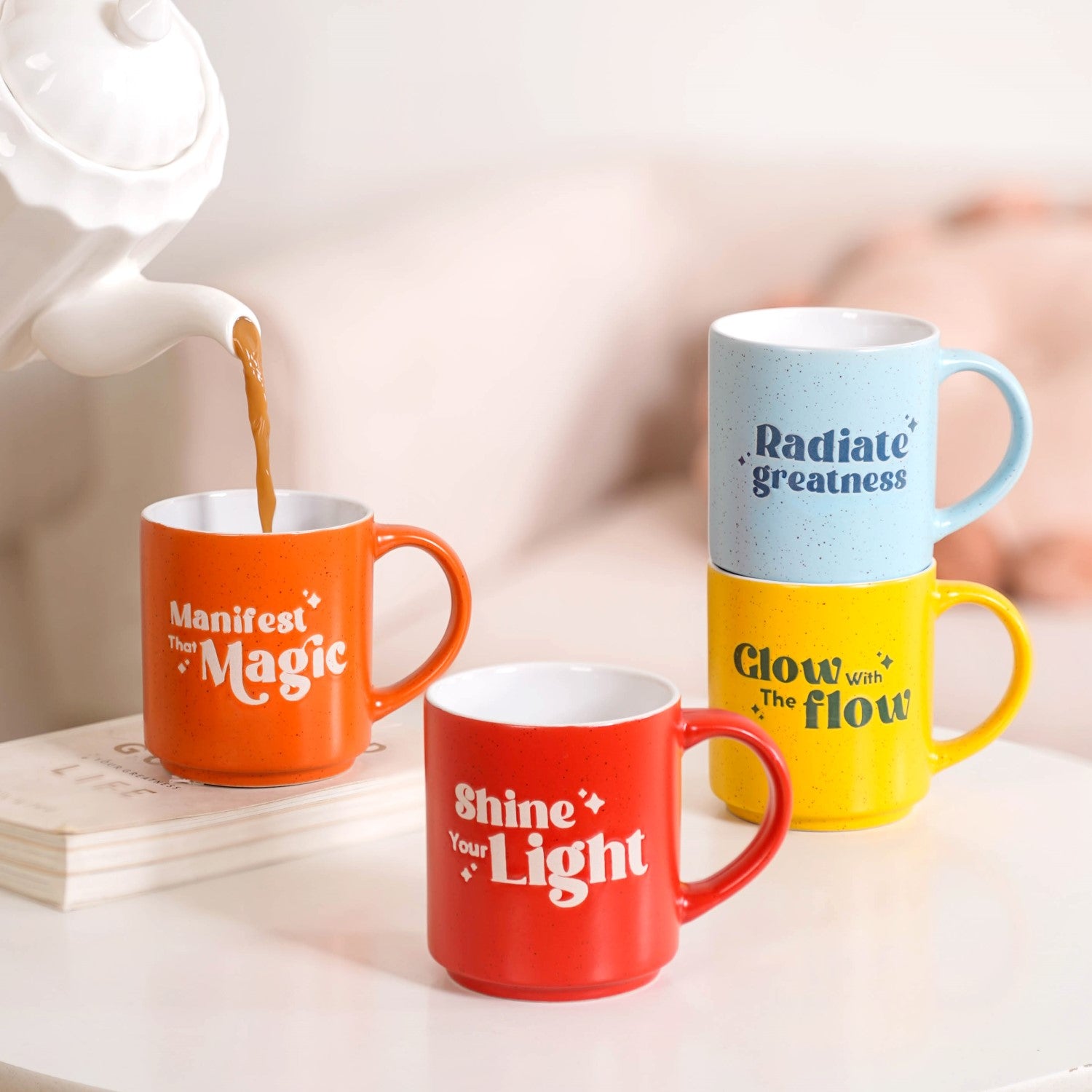 Positive Aura Vibrant Stackable Mugs Set Of 4 280ml Online - Premium ...