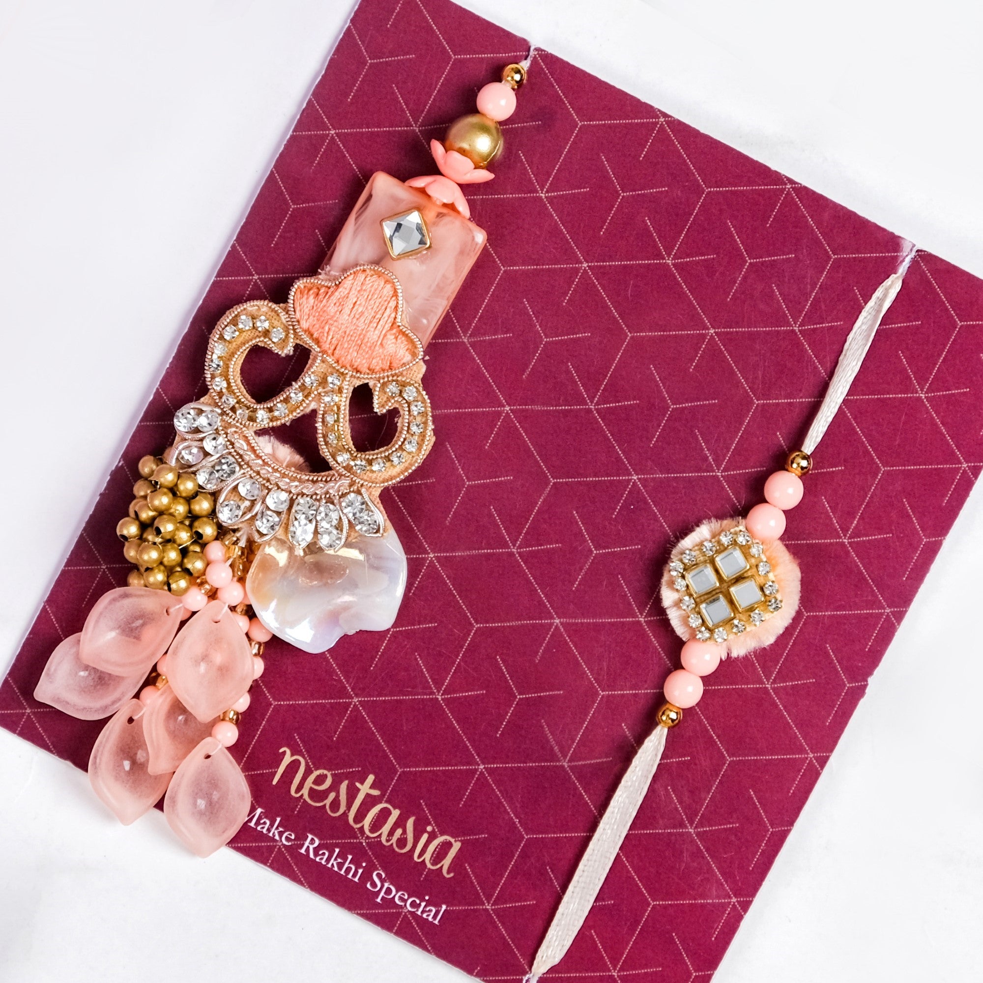 Pretty Peach Rakhi Lumba Set Online - Premium Gift Hamper | Nestasia