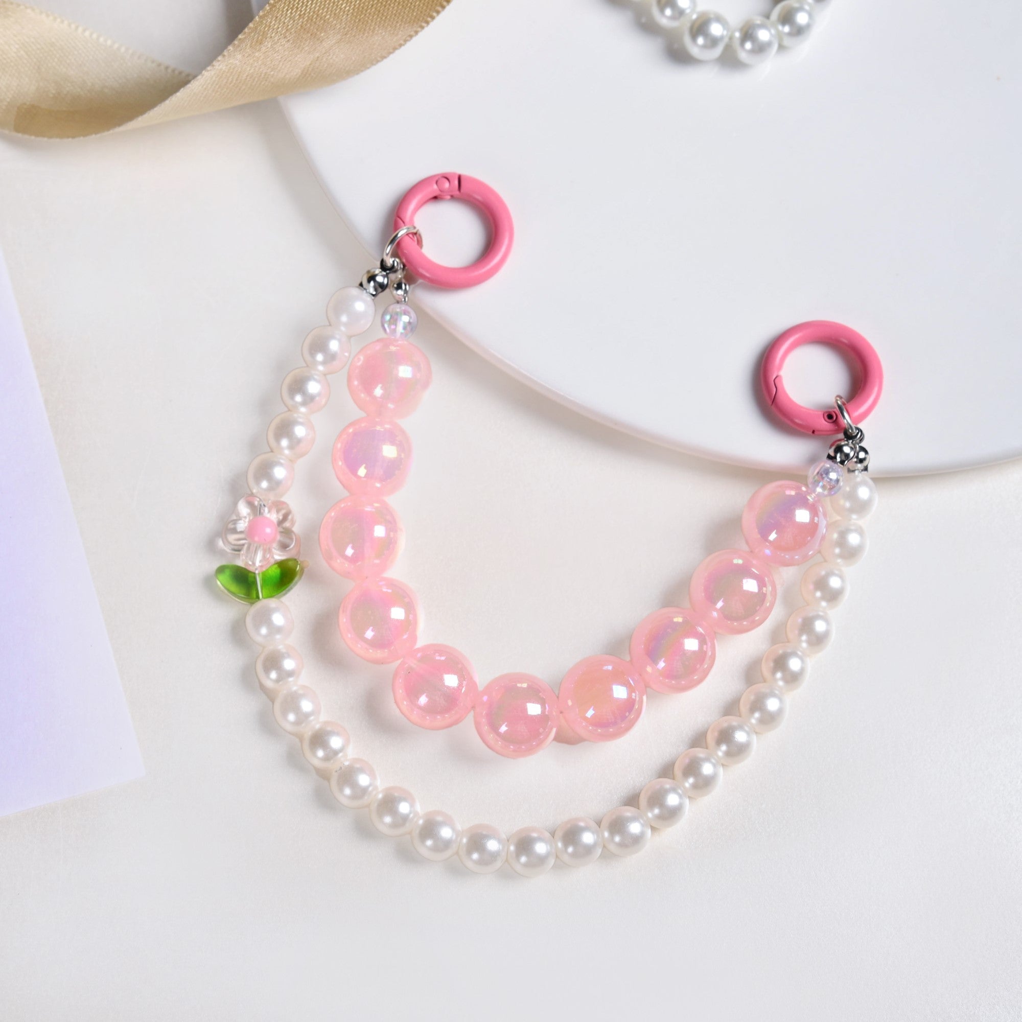 Pretty In Pink Pearl Beaded Keychain Online - Premium Keychain | Nestasia