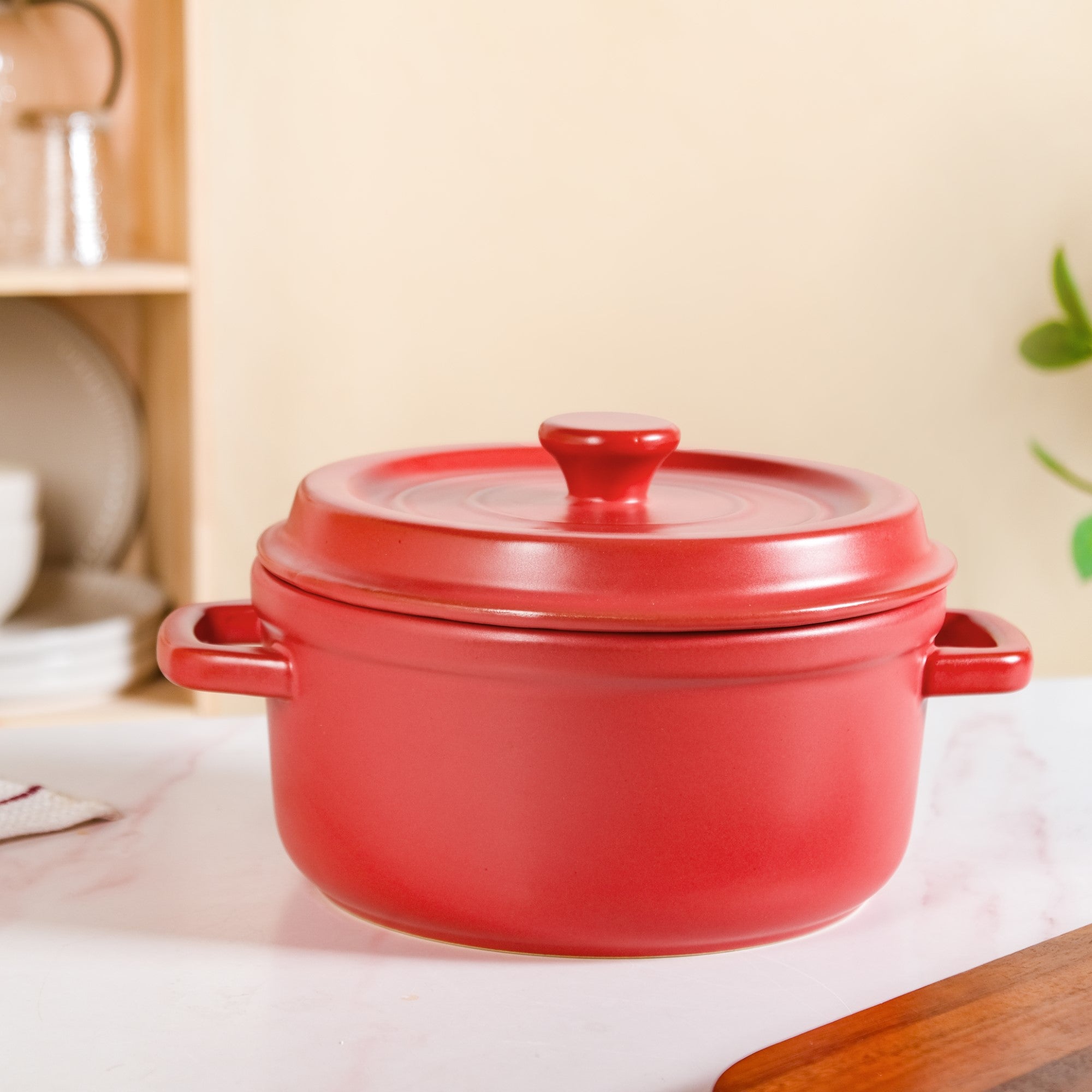 Matte Red Ceramic Cocotte Cooking Pot 4200ml Online - Premium Cooking ...