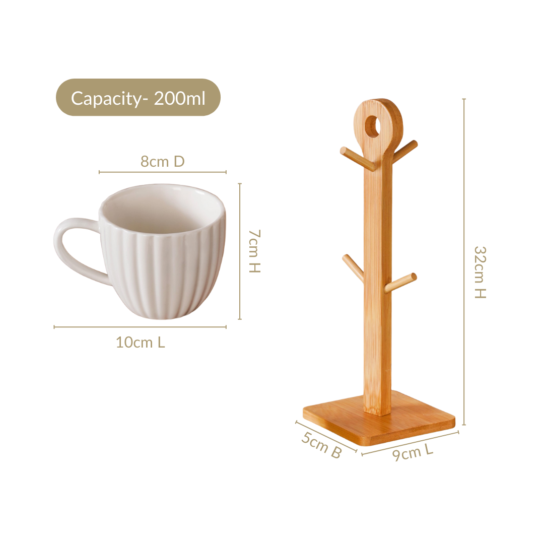 Ribbed White Cup And Stand Set Of 5 200ml Online - Premium Tea Cup ...