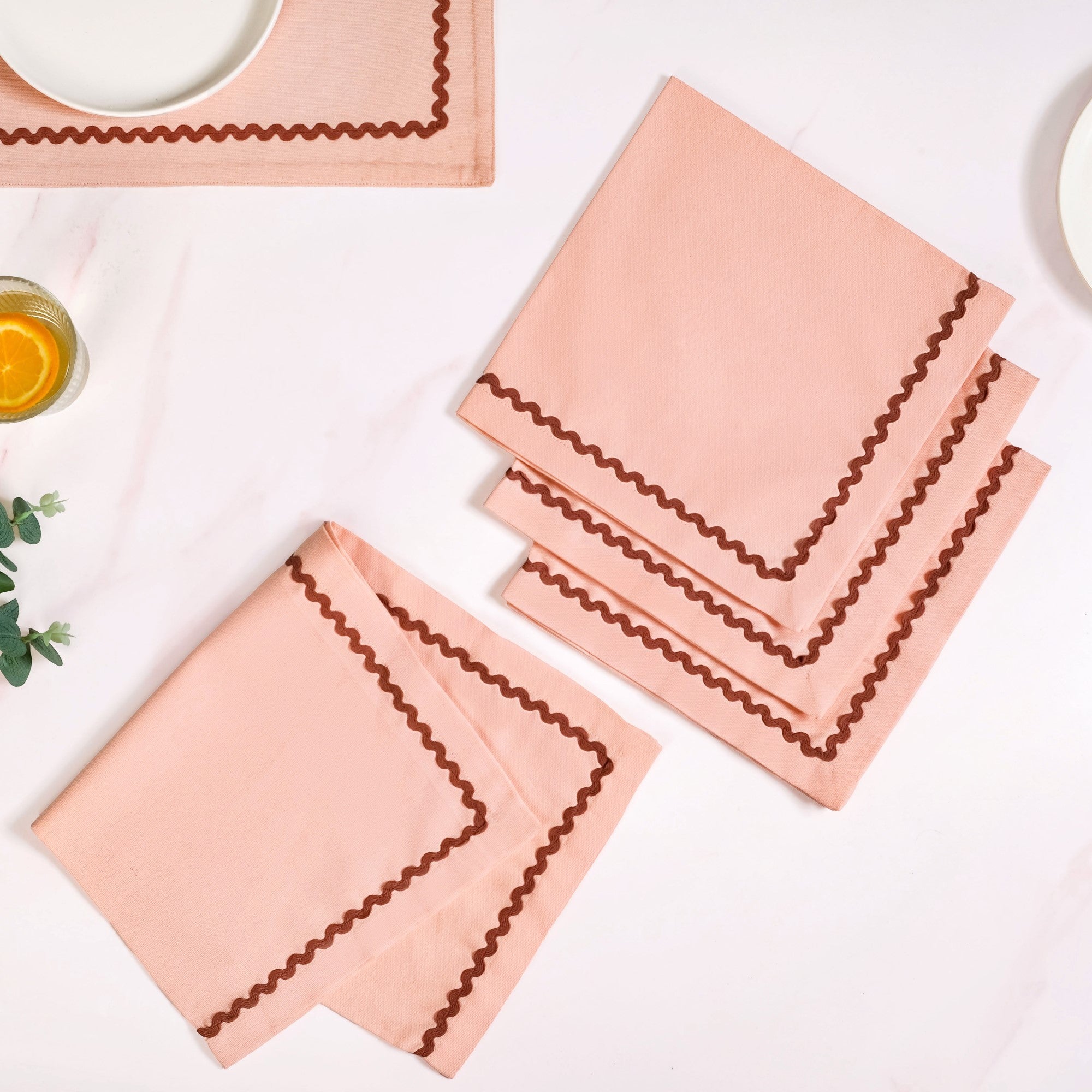 Madeline Peach Cotton Napkin Set Of 4 With Rick Rack Online - Premium ...