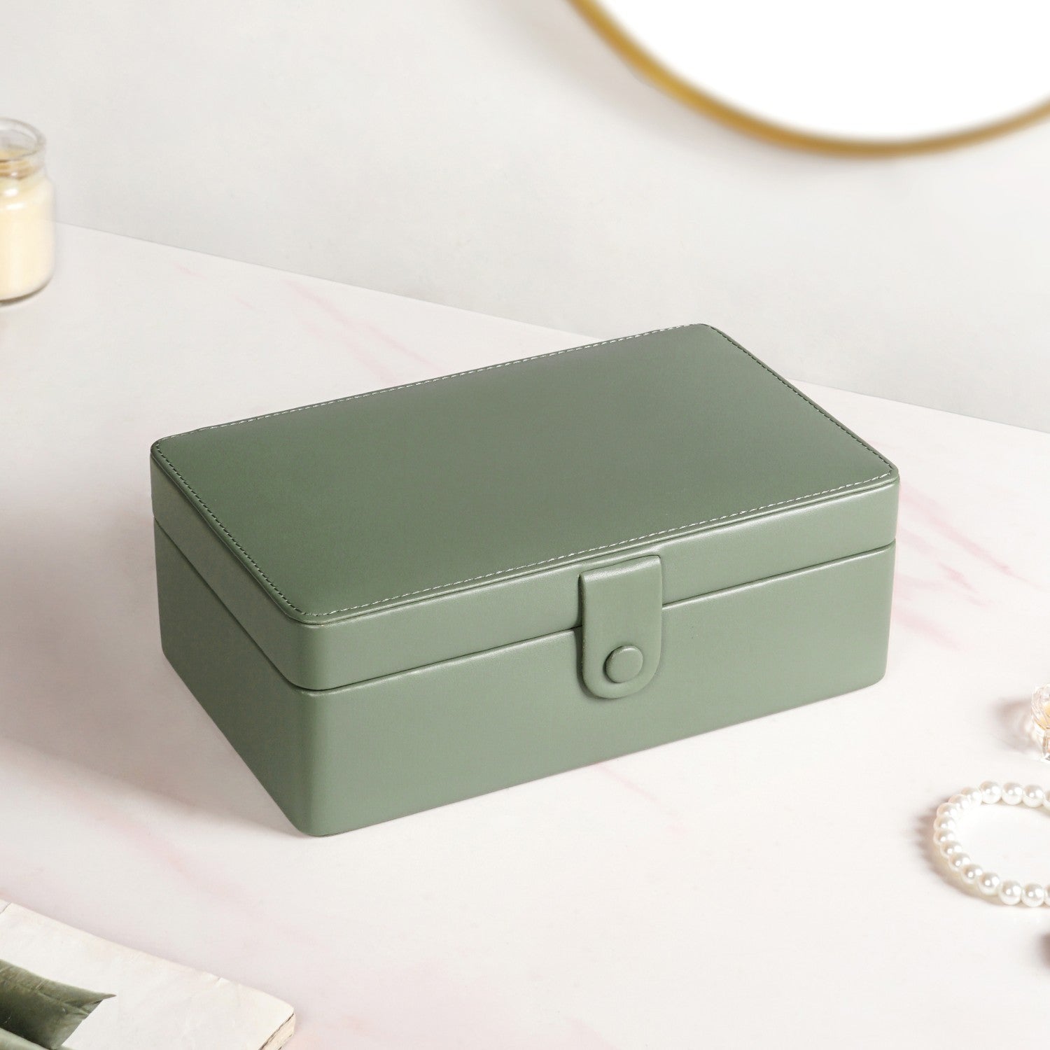 Vegan Leather Two Tier Jewellery Box Sage Green Online - Premium ...