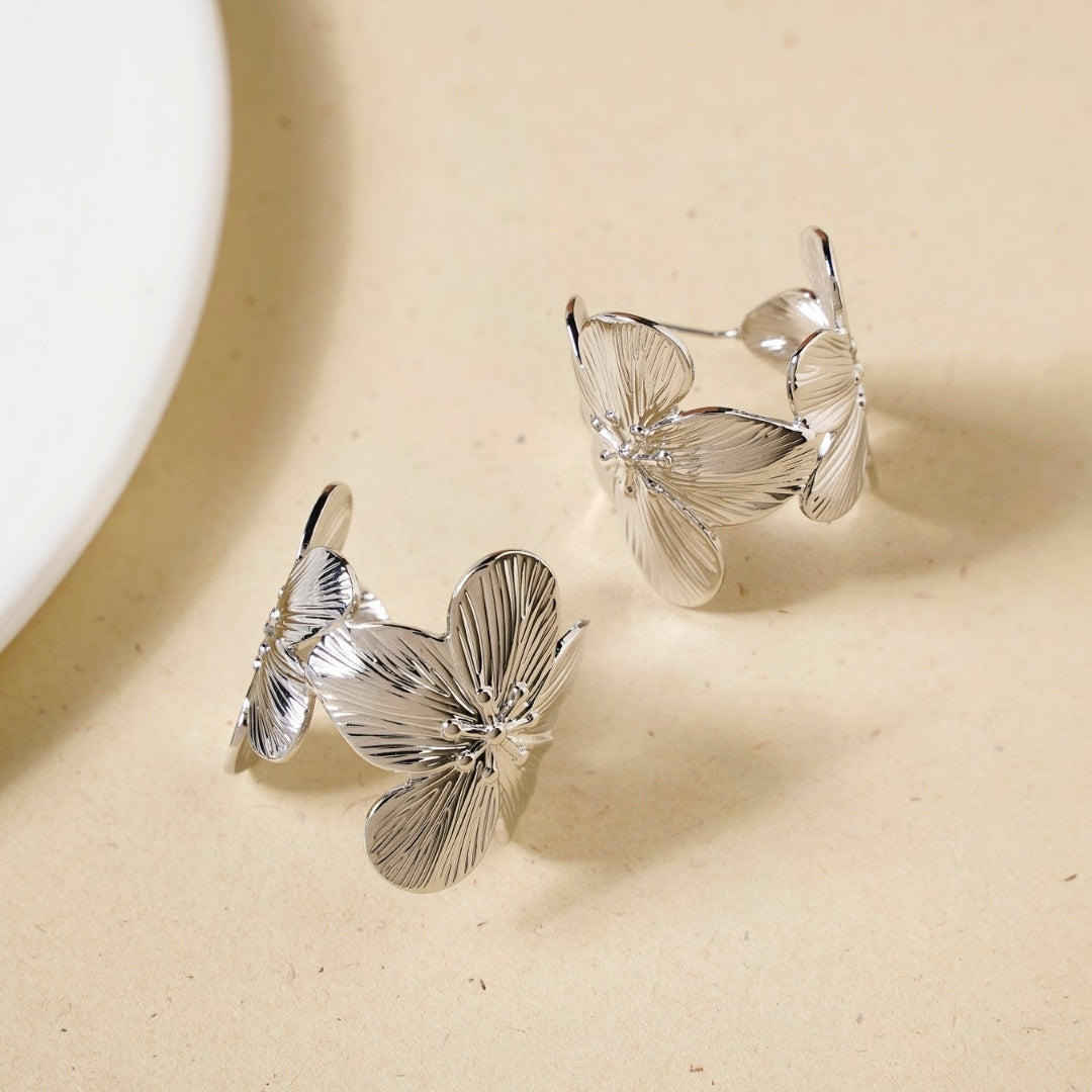 Jewellery Online - Premium Sakura Hana Silver Hoop Earrings | Nestasia