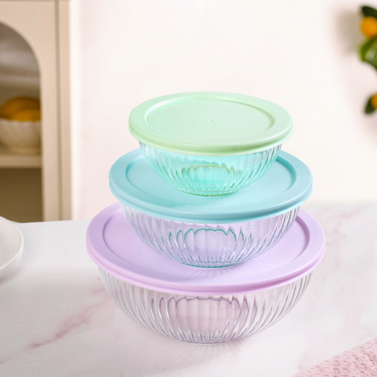 Sealpro Fluted Glass Mixing Bowls With Lids Set Of 3 S 500ml M 1000ml L ...