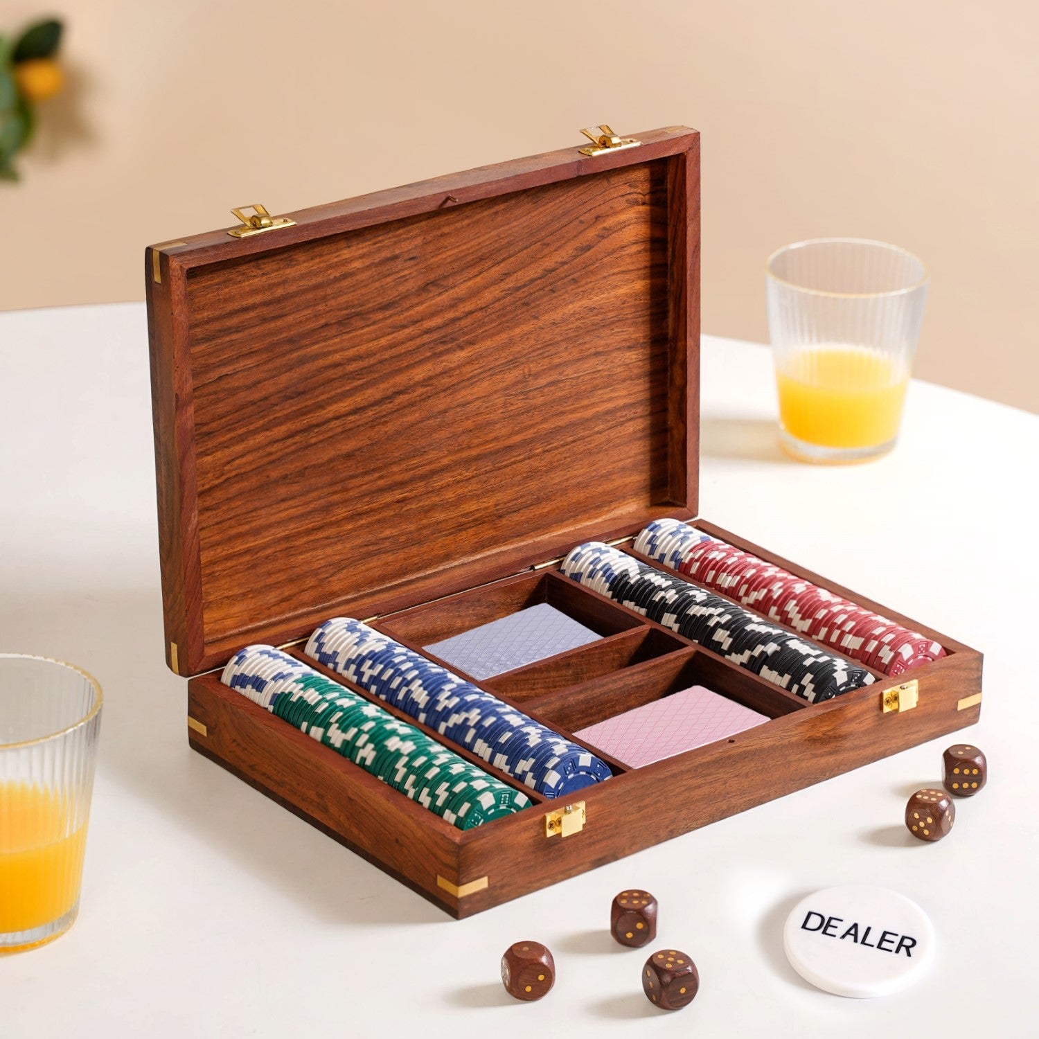 Wooden Box Poker Game Night Essentials Set - Premium Party Game | Nestasia