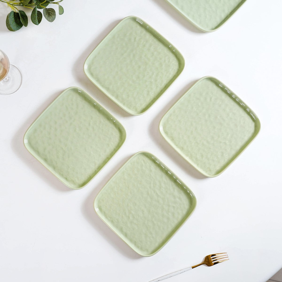 Sage Green Stoneware Square Snack Plate Set Of 4 8 Inch Online ...