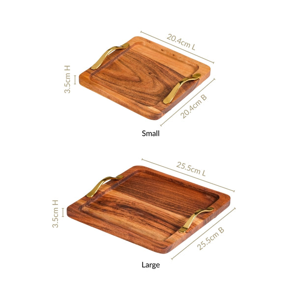Square Wood Serving Tray With Gold Handles Set Of 2 Online - Premium ...