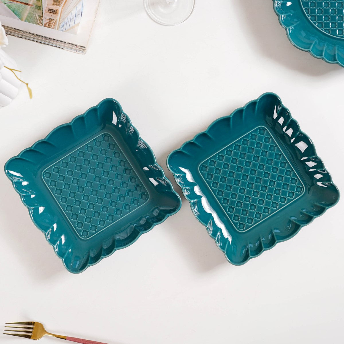 Moroccan Motif Square Platter Dark Green Set Of 2 8 Inch Online ...