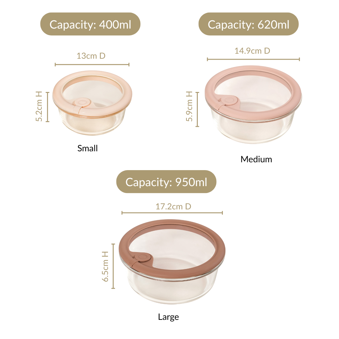 Stackable Nude Ombre Round Food Storage Container With Air Vent Lid Set Of 3 400ml 620ml 950ml ...