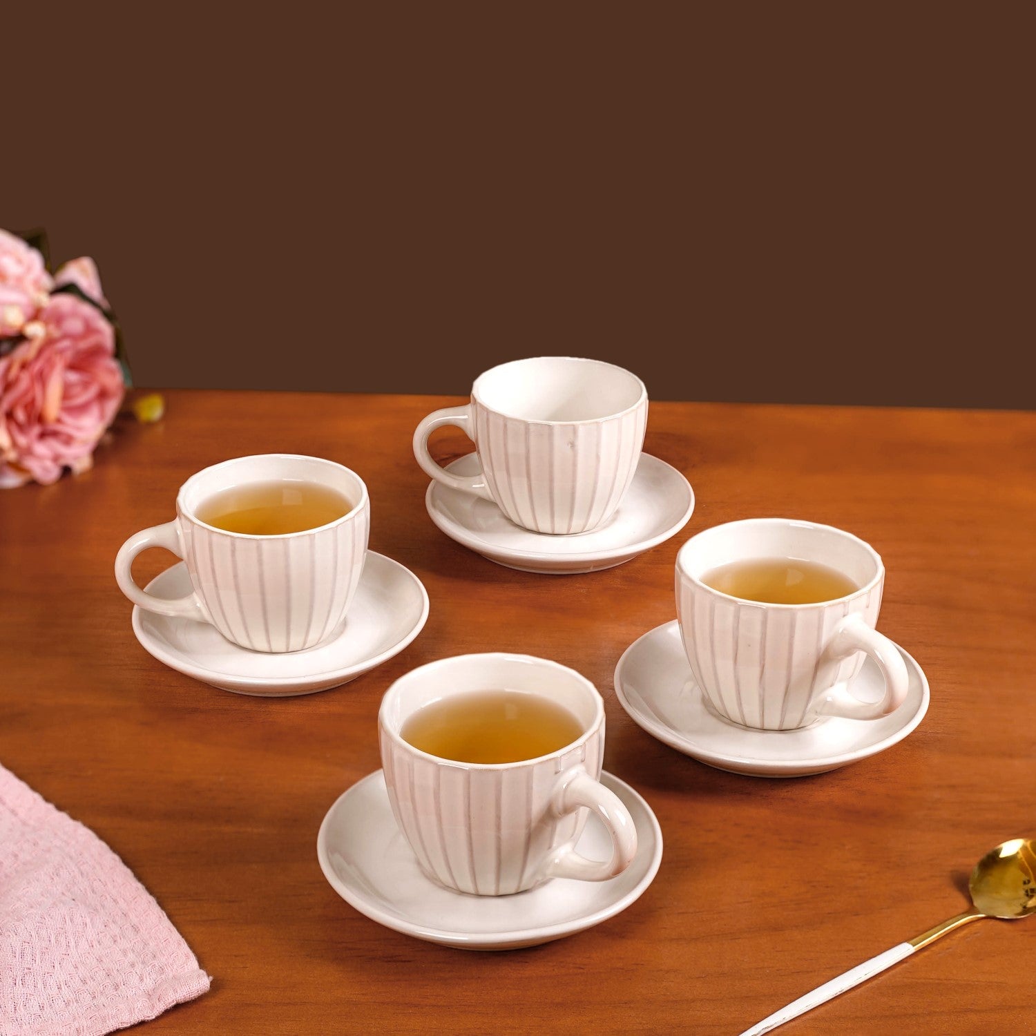 Costola Tea Cup And Saucer Set Of 4 Off White 125ml Online - Premium ...