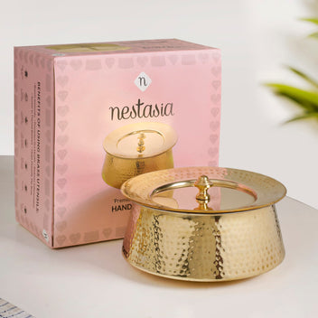 Pure Brass Handi With Lid 3000ml Online - Premium Cooking Pot | Nestasia