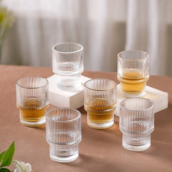 Set Of 6 Stackable Drinking Glasses Ribbed Online - Premium Whiskey ...