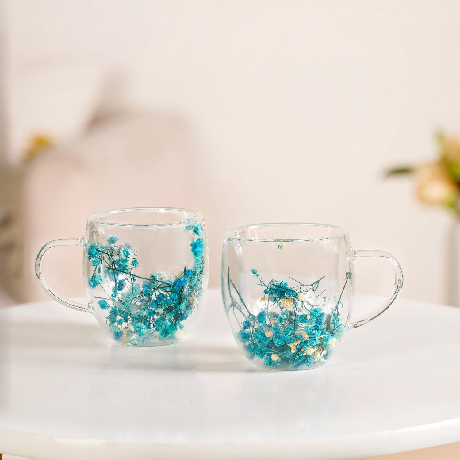 Turquoise Flowers Double Walled Mug Set Of 2 250ml Online - Premium ...