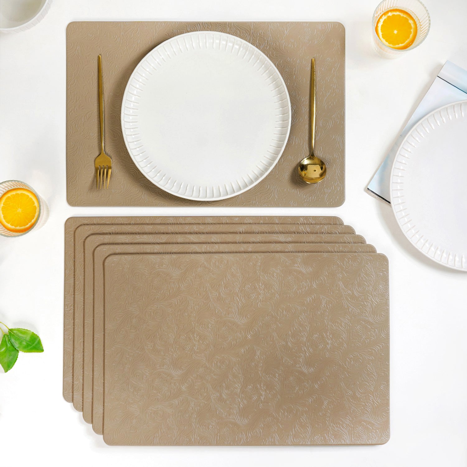 Tuscany Brown Embossed Table Mat Set Of 6 Online - Premium Table Mat ...