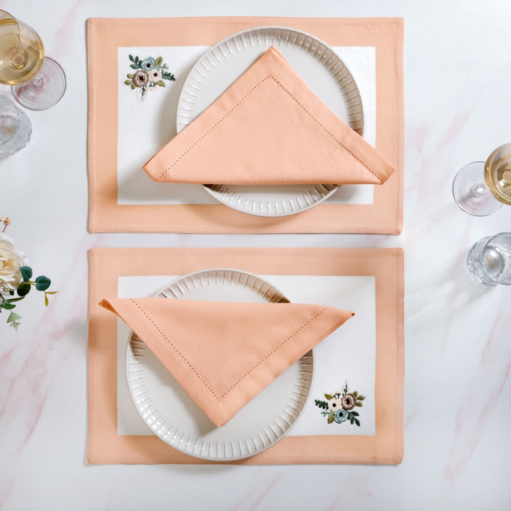 Ventosa Cotton Table Mat And Napkin Set Of 12 In Peach Online - Premium ...