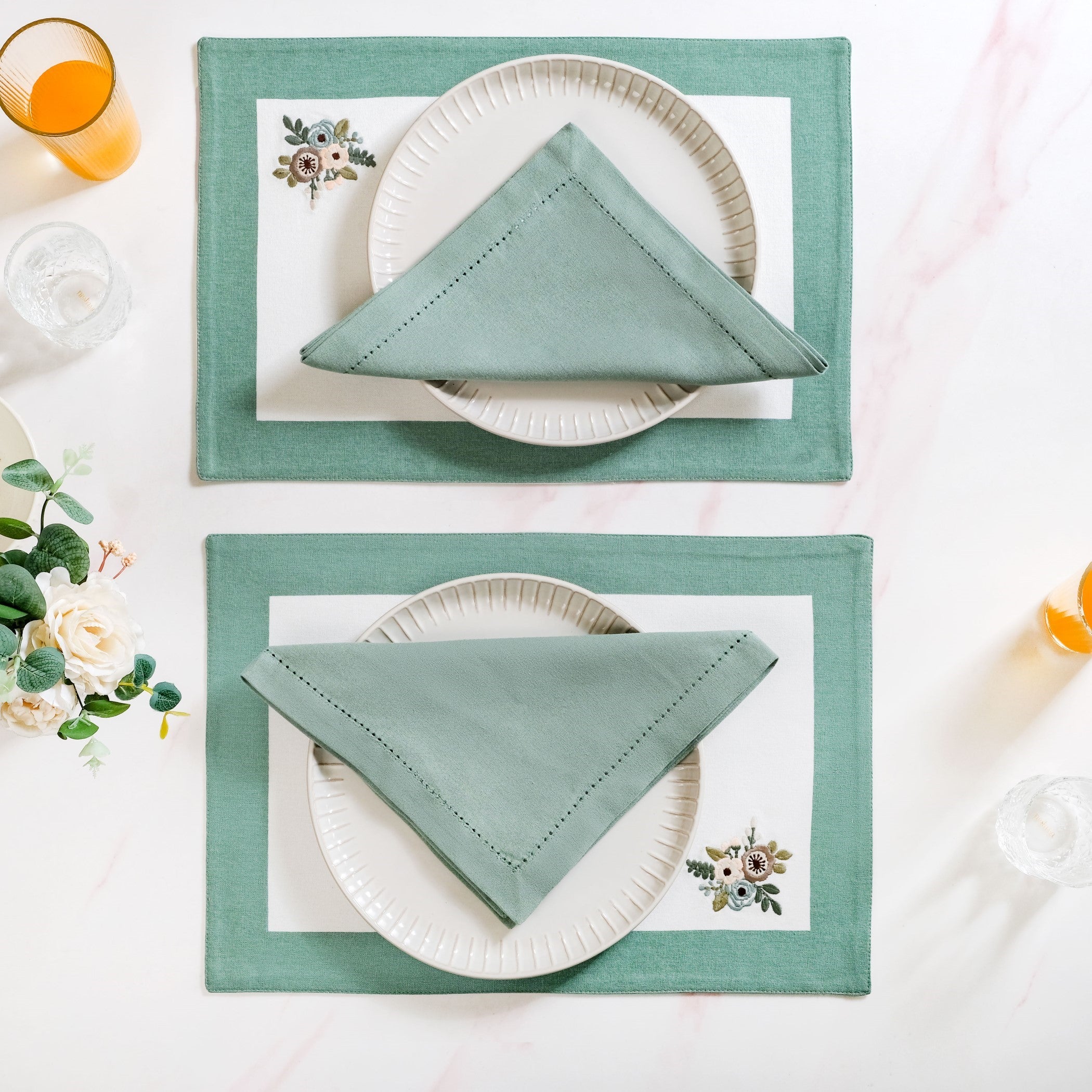 Ventosa Cotton Table Mat And Napkin Set Of 12 In Teal Online - Premium ...