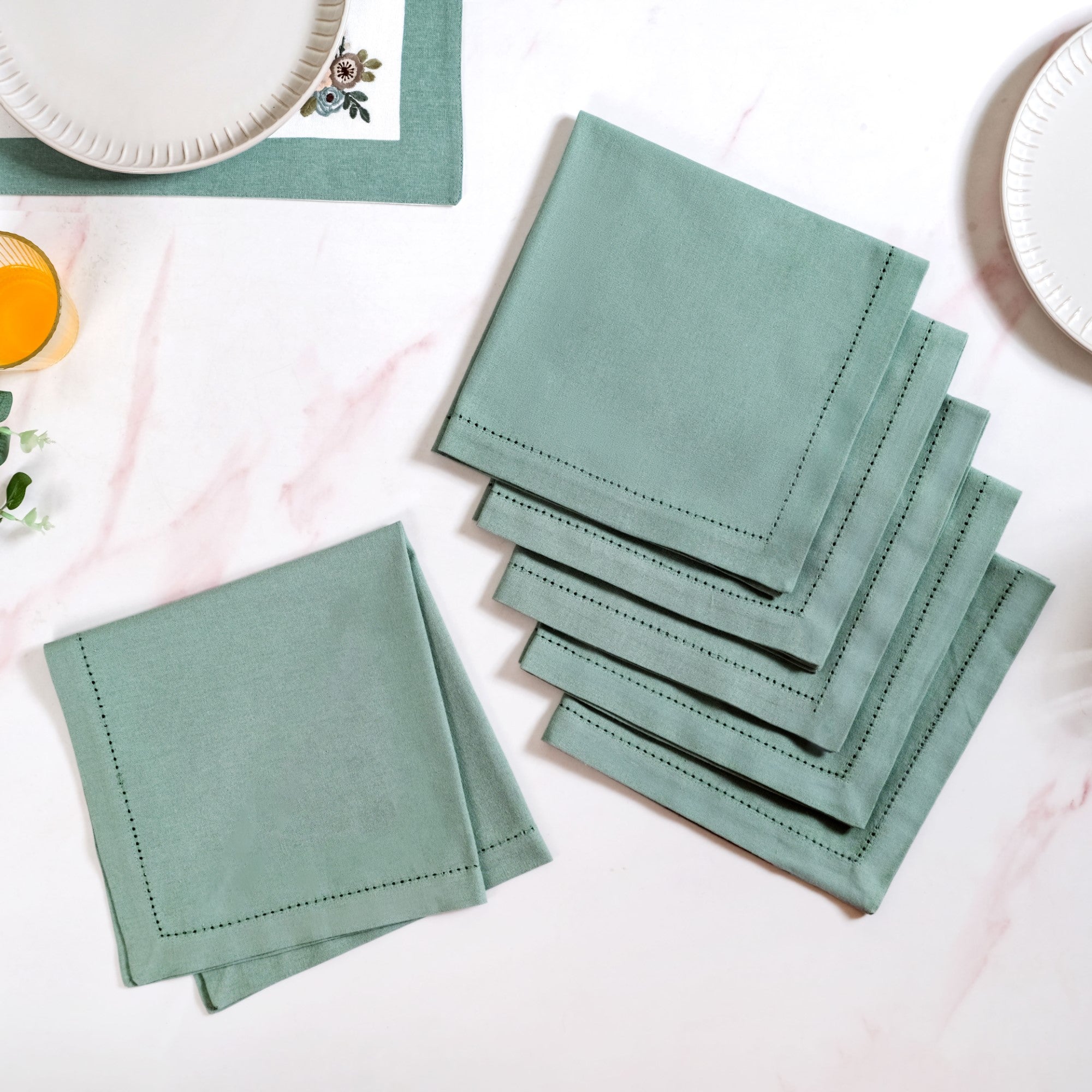 Ventosa Premium Cotton Hemstitched Dinner Napkins Set Of 6 In Teal ...