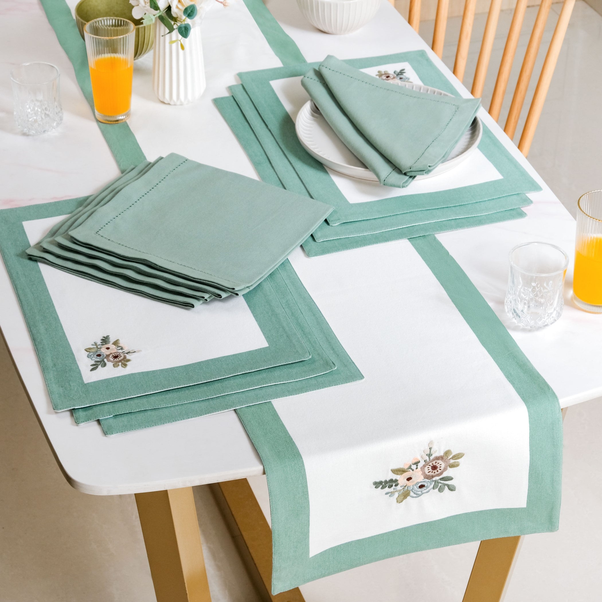 Ventosa Table Runner Placemats And Napkins 13 Piece Set In Teal Online ...