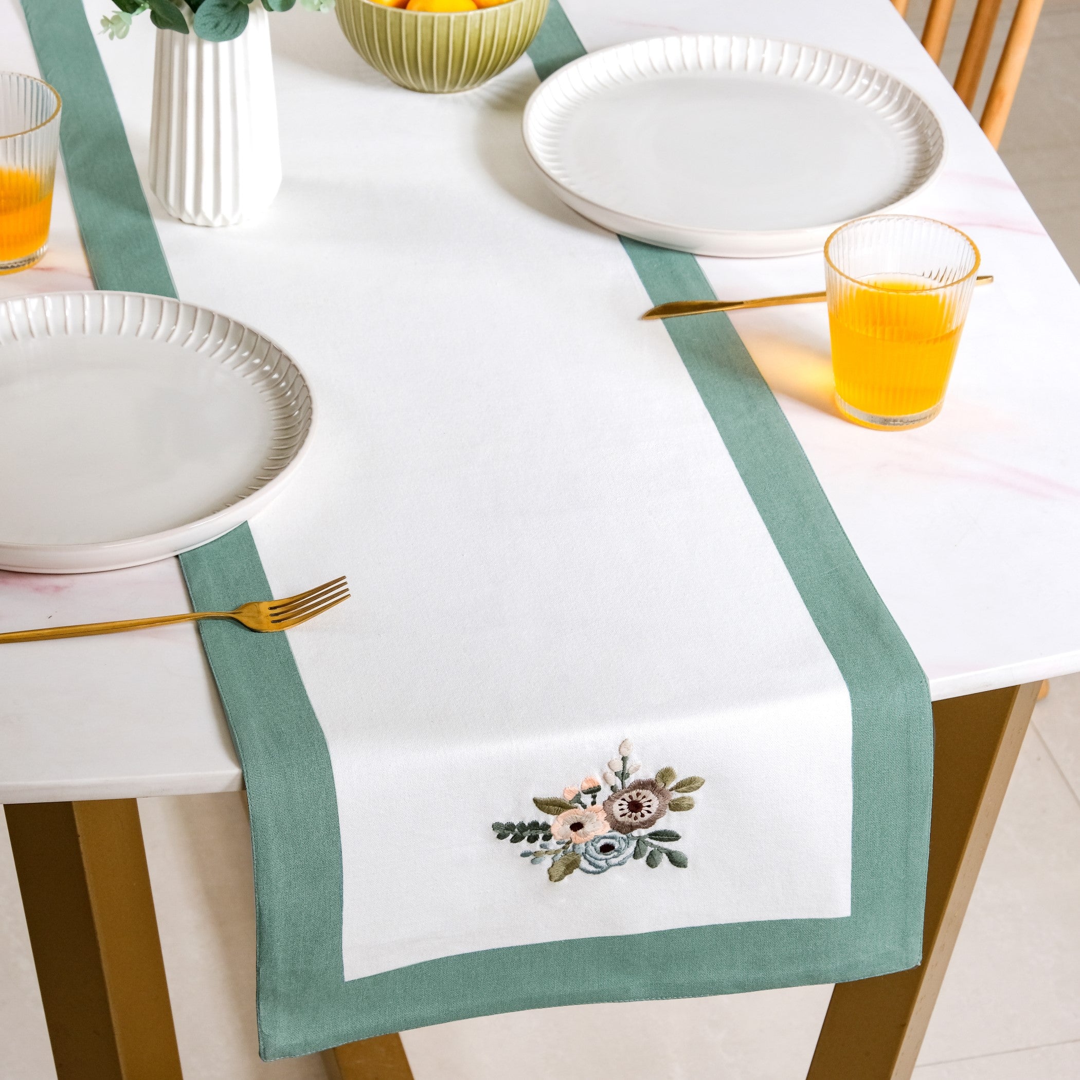 Ventosa Pure Cotton Table Runner In Teal 180x36cm Online - Premium ...