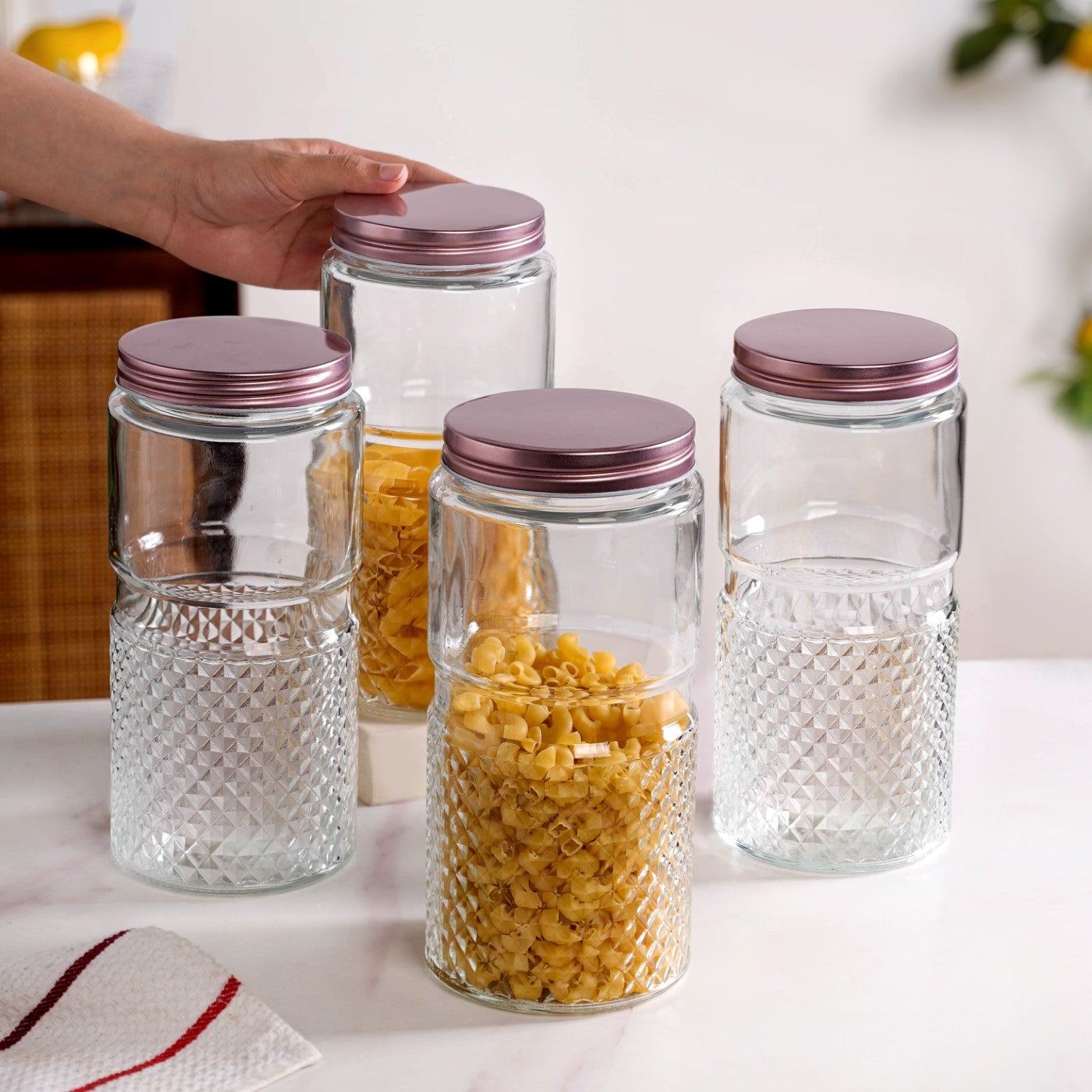 Vintage Embossed Glass Jar With Rose Gold Lid Set Of 4 1500ml Online ...