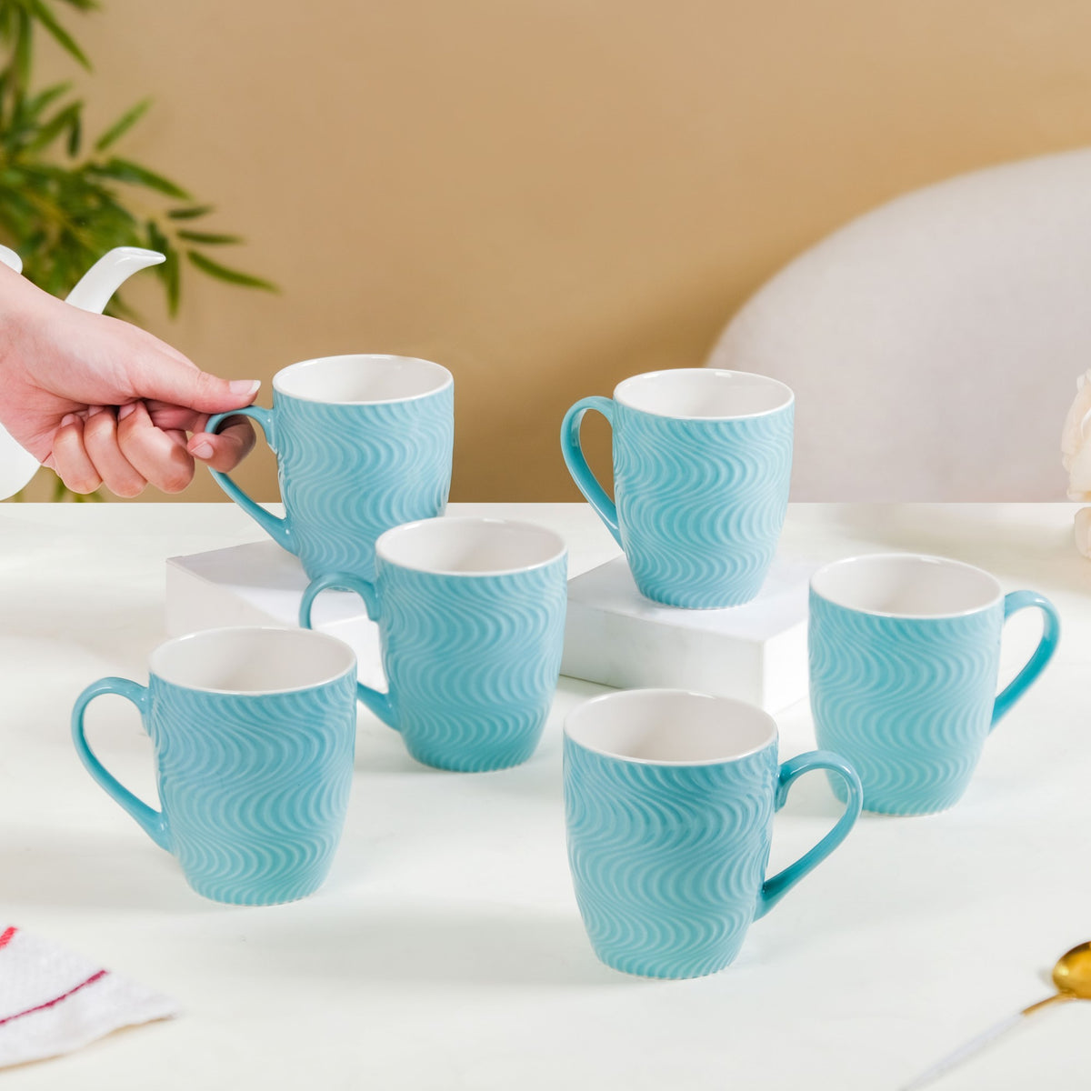 Ceramic Cup - Buy Wavy Textured Ceramic Cup Set Online | Nestasia