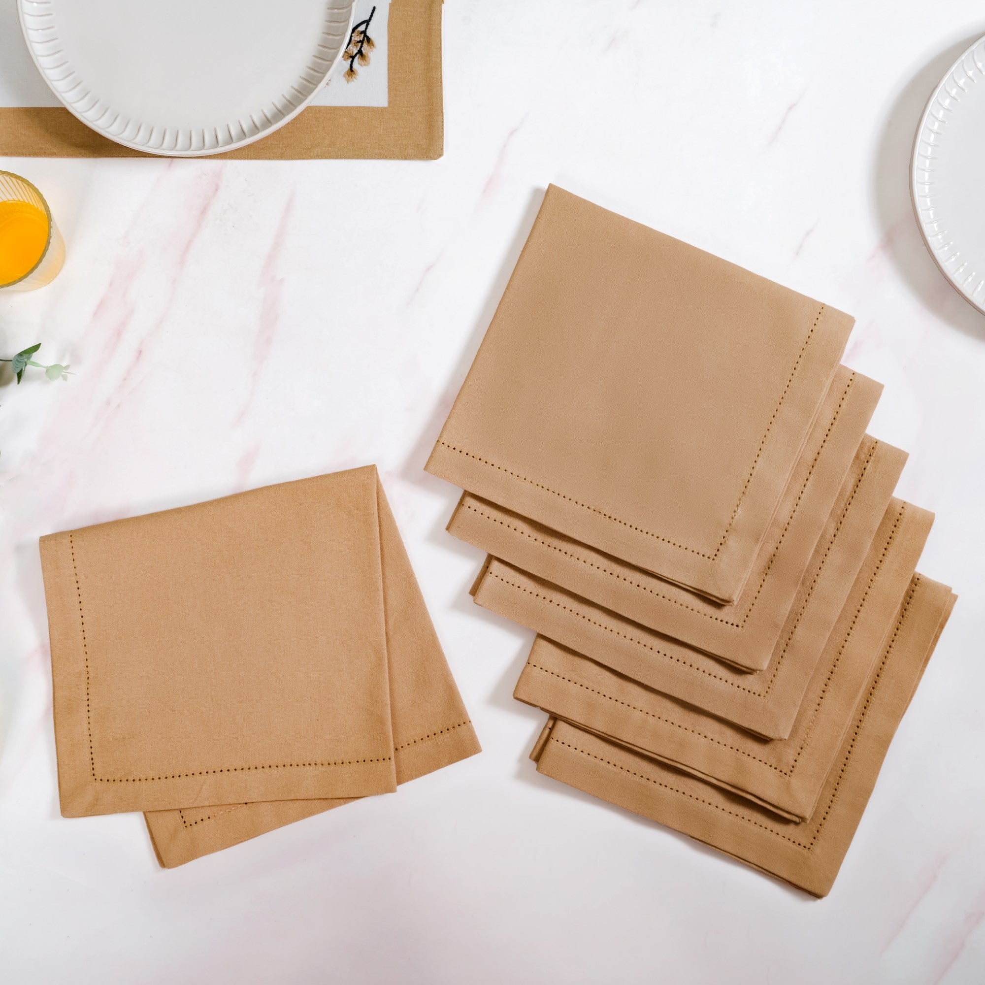 Midori Premium Cotton Hemstitched Dinner Napkins Set Of 6 In Brown ...