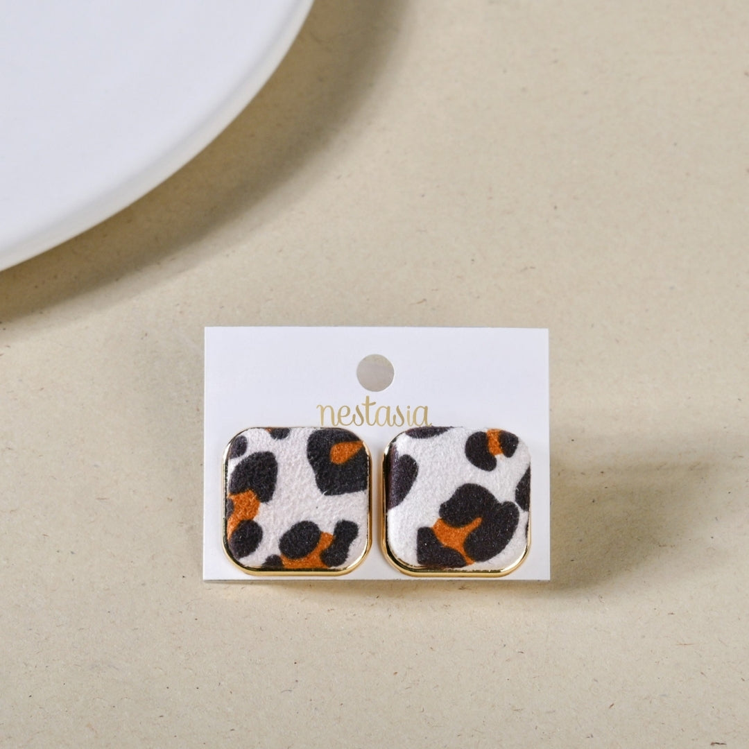 Earrings Online - Premium Bold Animal Print Square Metal Studs | Nestasia