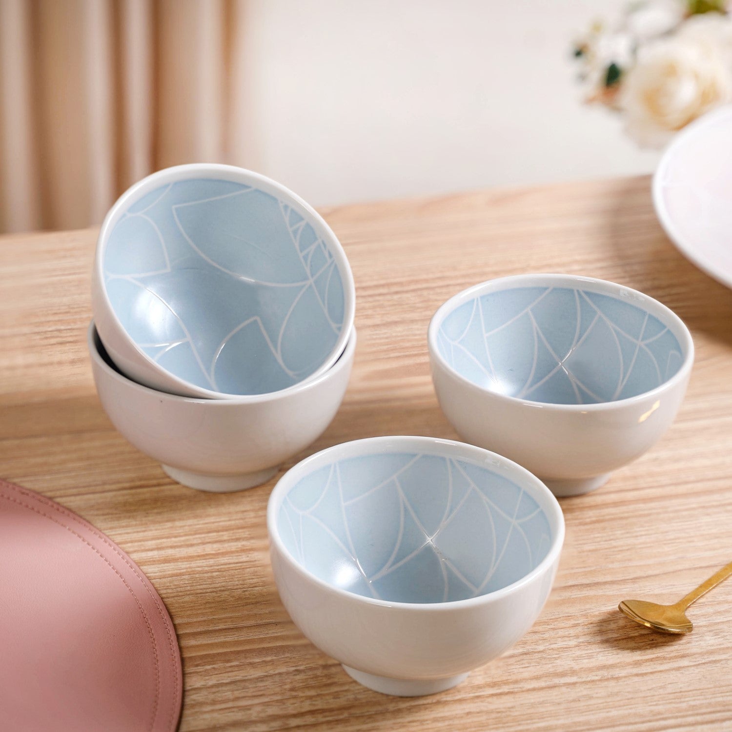 Monvia Art Deco Printed Snack Bowl Set Of 4 Blue 325ml Online - Premium ...