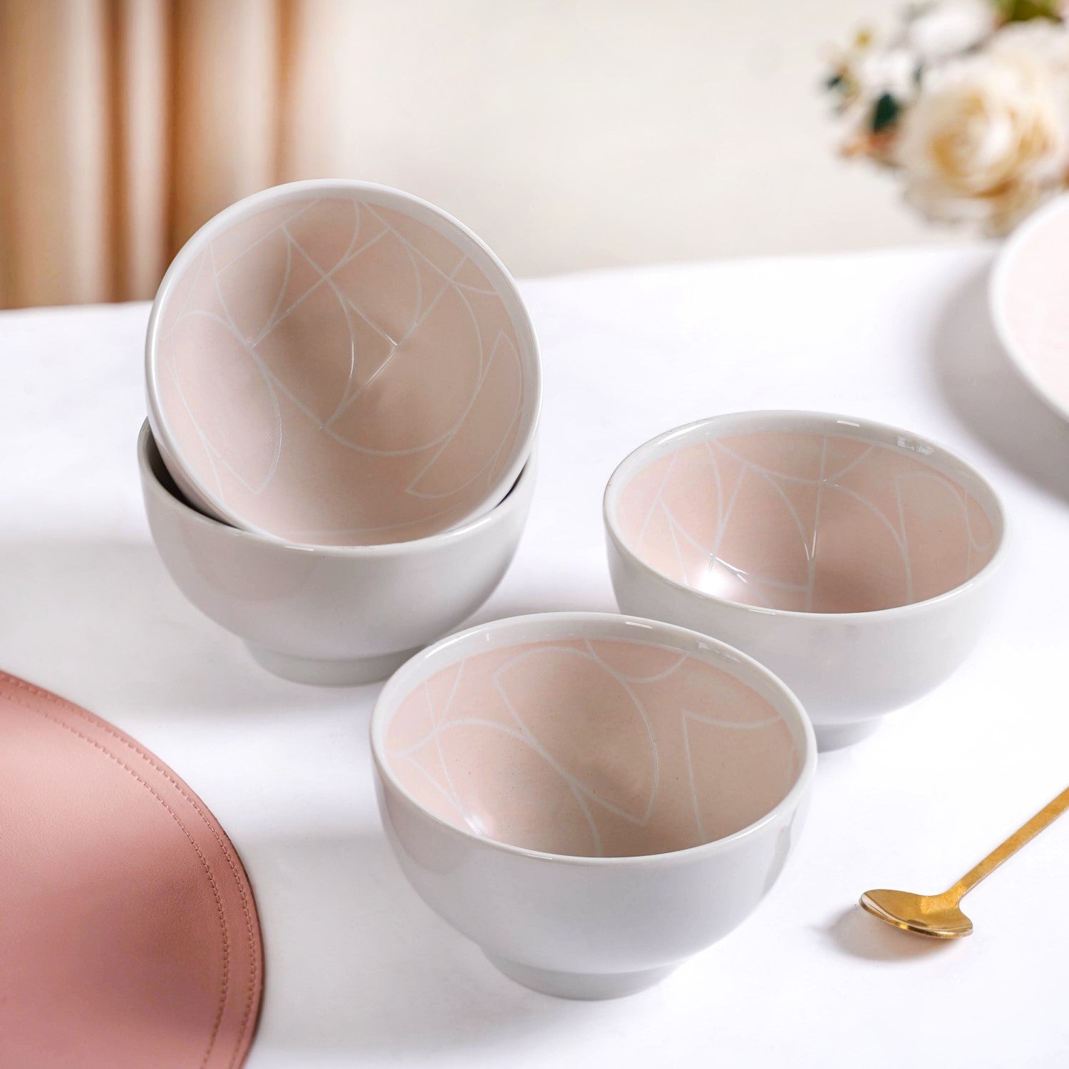 Monvia Pastel Pink Art Deco Style Snack Bowl Set Of 4 325ml Online ...