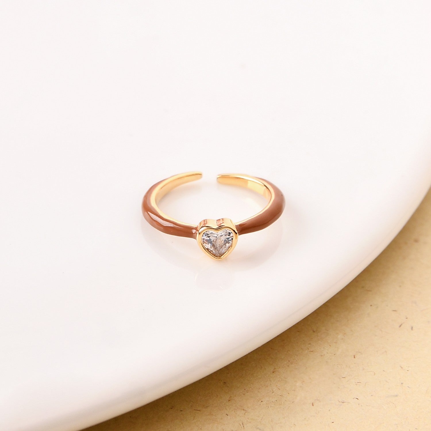 Ring Online - Premium Beige And Gold Heart Ring | Nestasia