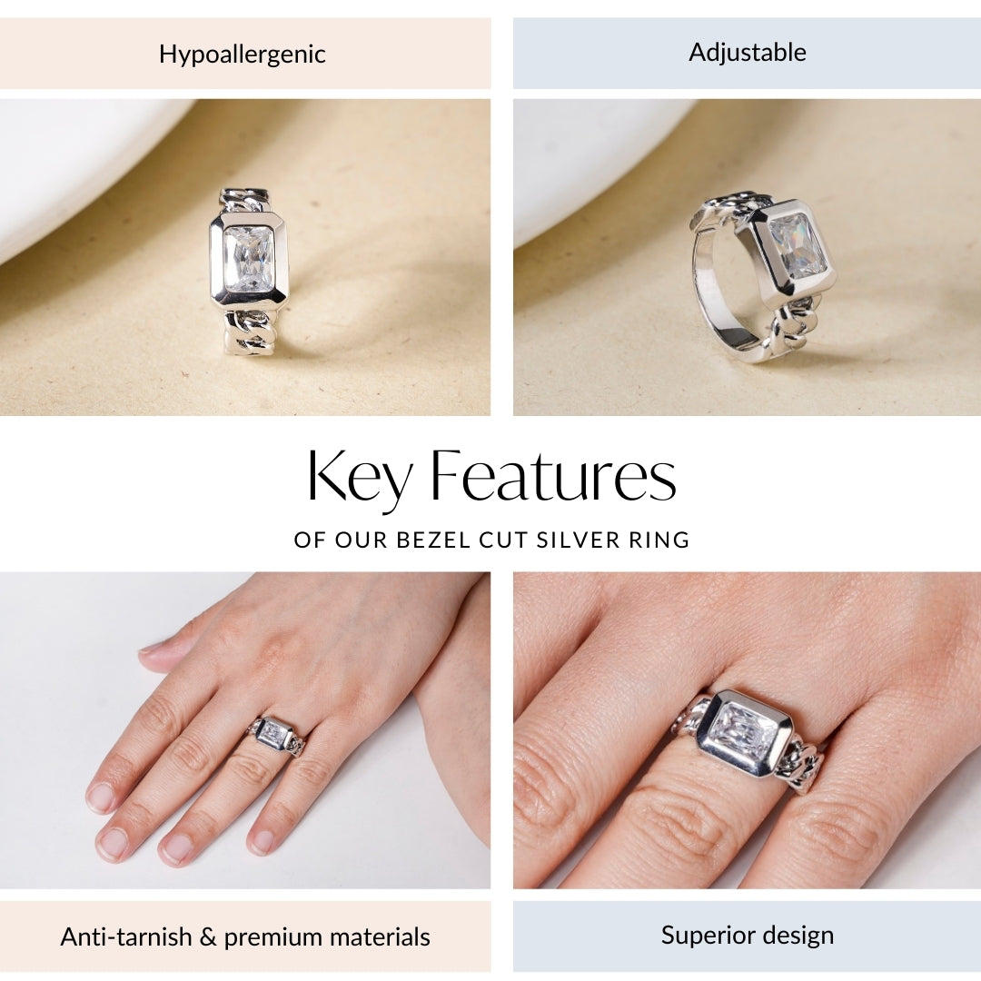 Ring Online - Premium Bezel Cut Silver Ring | Nestasia