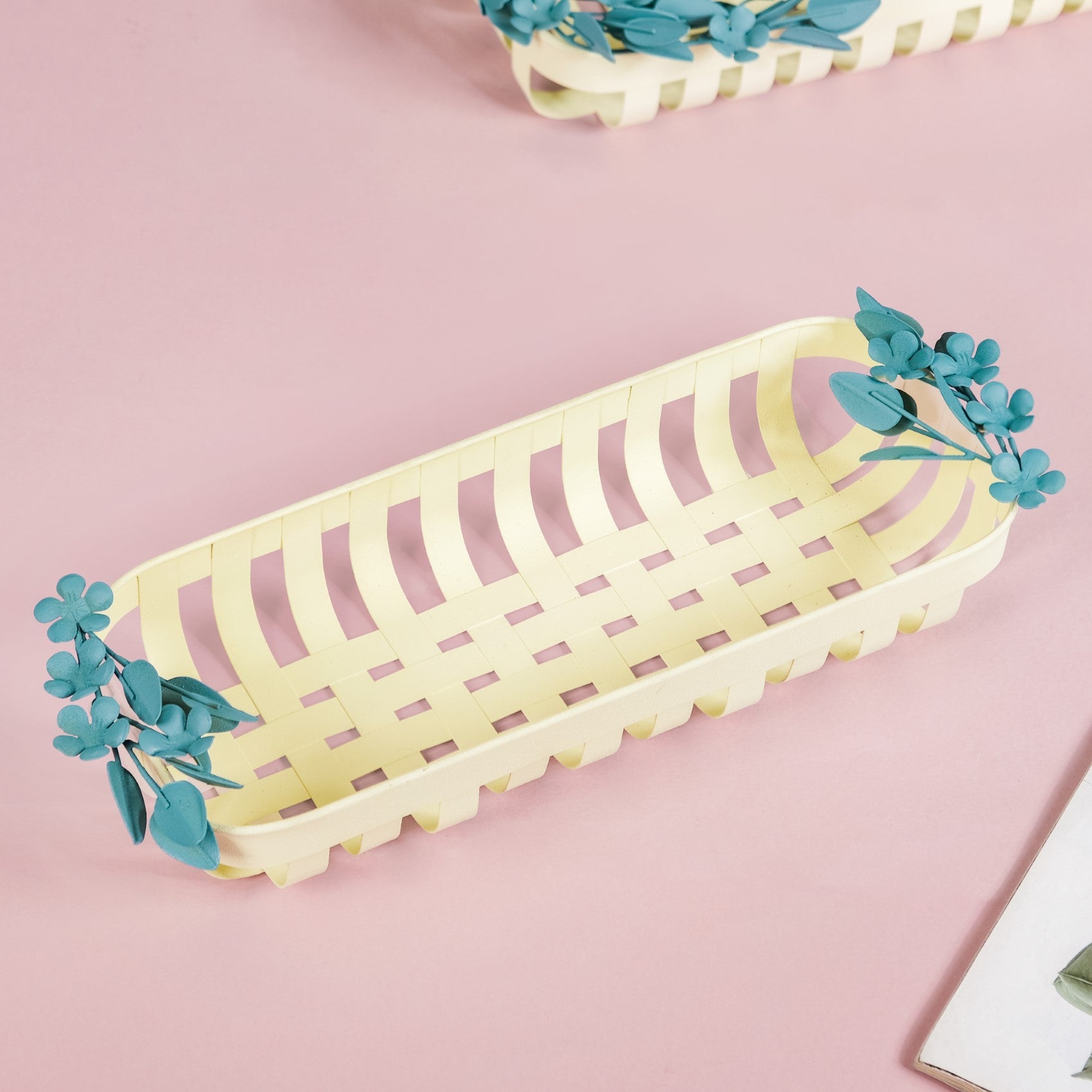 Bloom Basket Metal Decorative Tray Yellow Blue 14x6 Inch Online ...