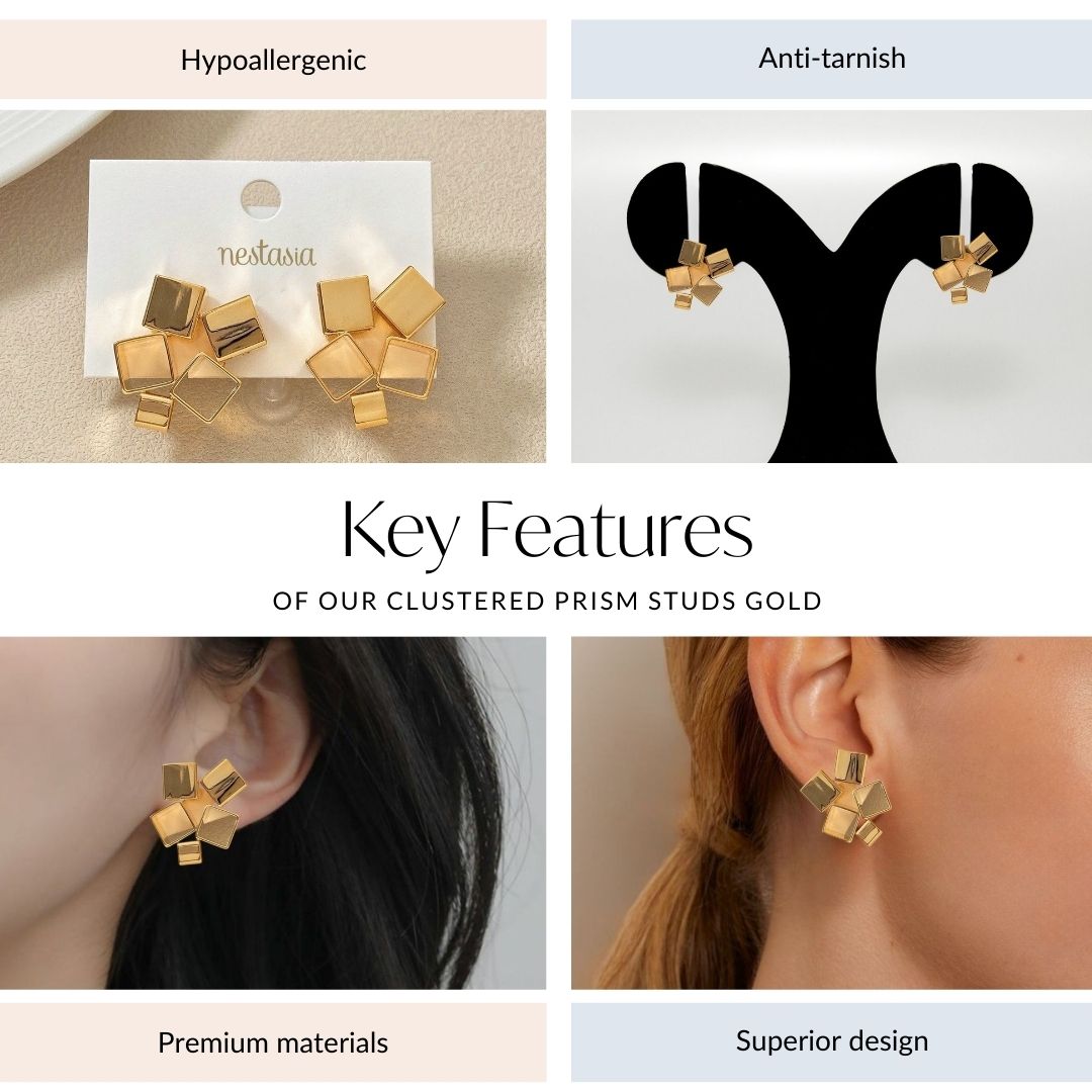 Jewellery Online - Premium Clustered Prism Studs Gold | Nestasia