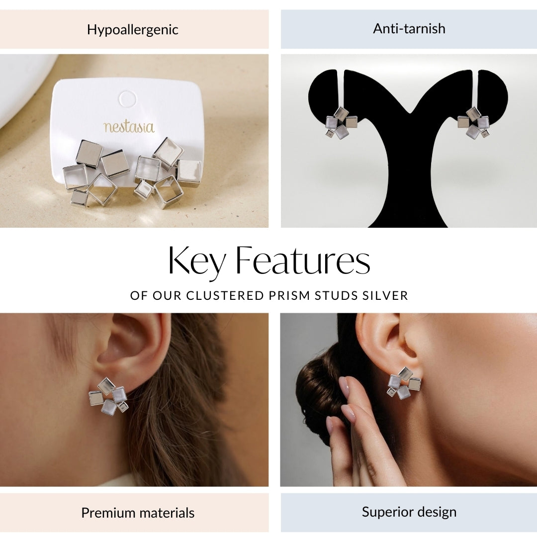 Jewellery Online - Premium Clustered Prism Studs Silver | Nestasia