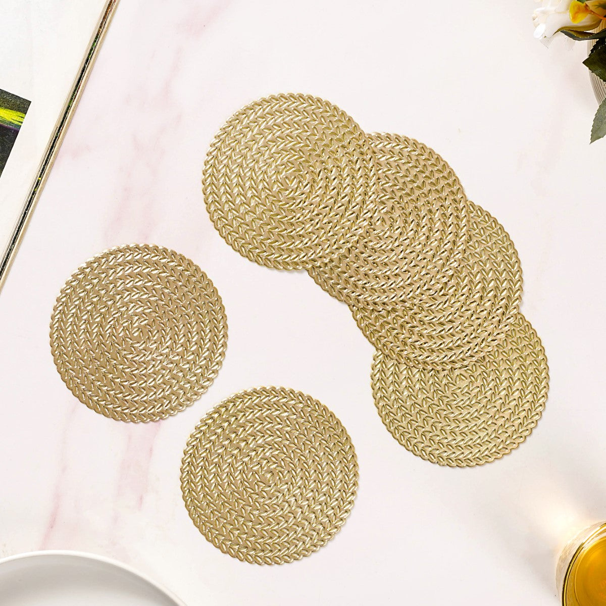 Gold Round Coaster Set Of 6 Online - Premium Coaster | Nestasia