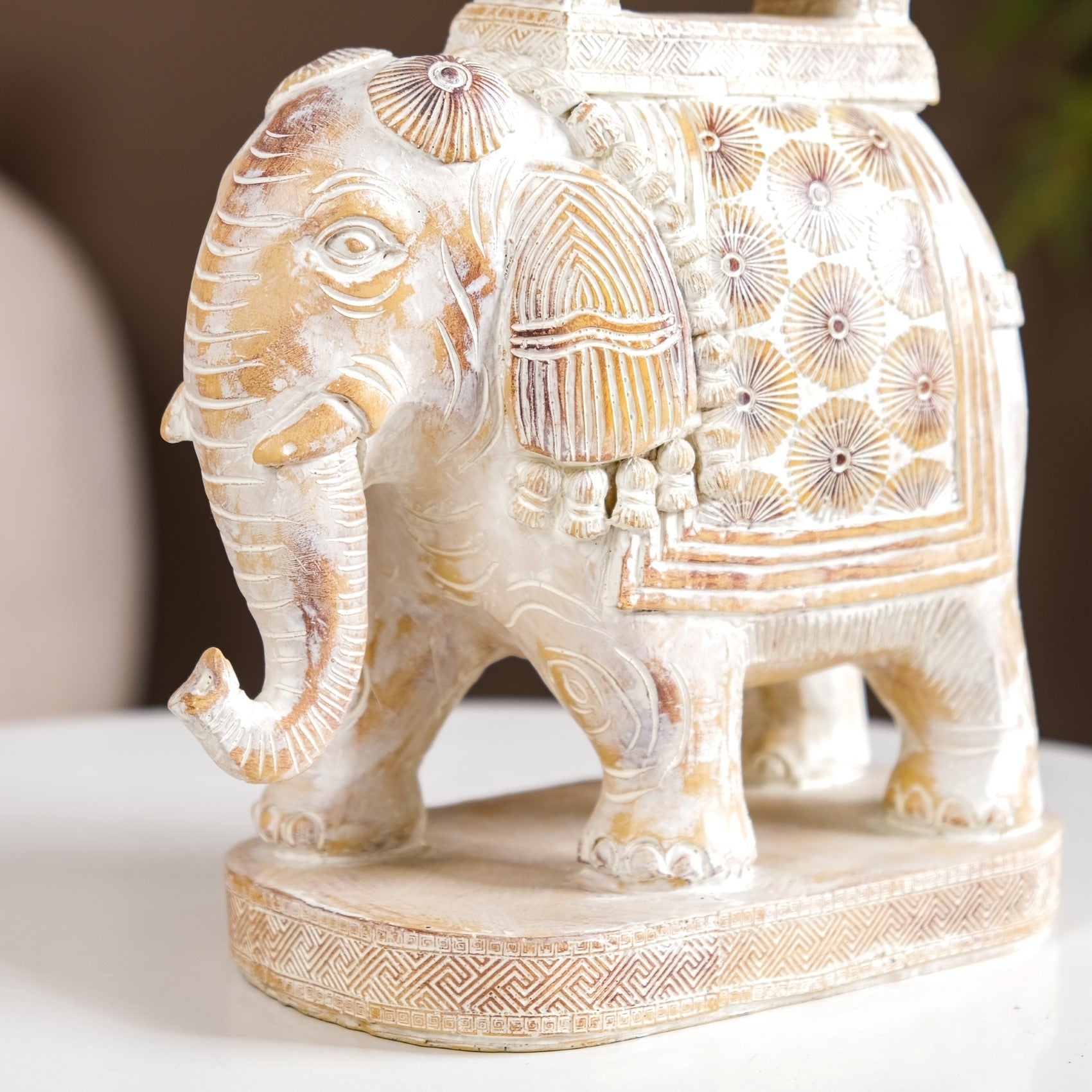 Elephant Ambabari With Bell Showpiece White Online - Premium Decor ...