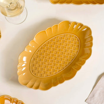 28 Piece Dinner Set - Textured Yellow Dinner Set | Nestasia