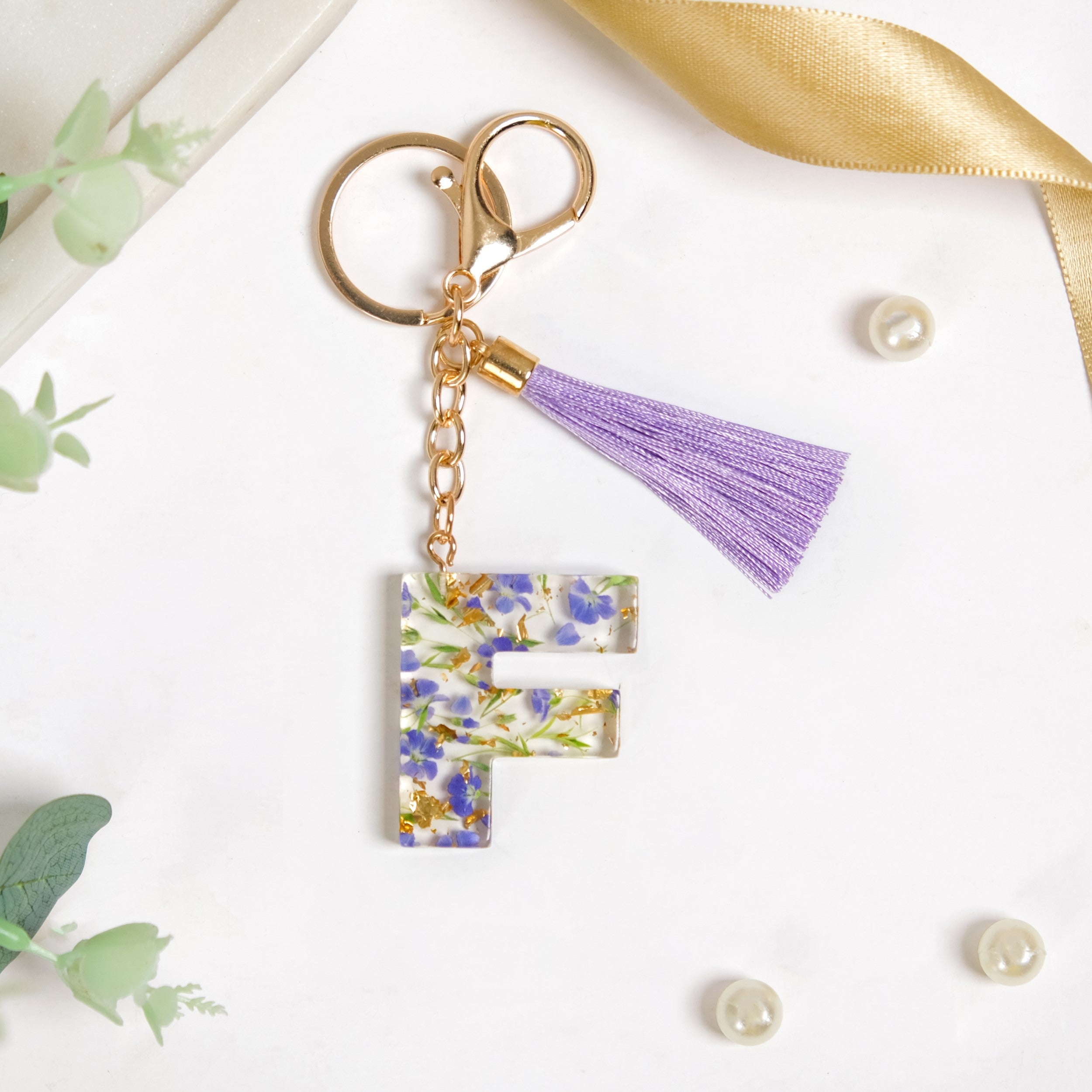 Floral Fantasy F Keychain With Satin Tassel Online - Premium Keychain ...