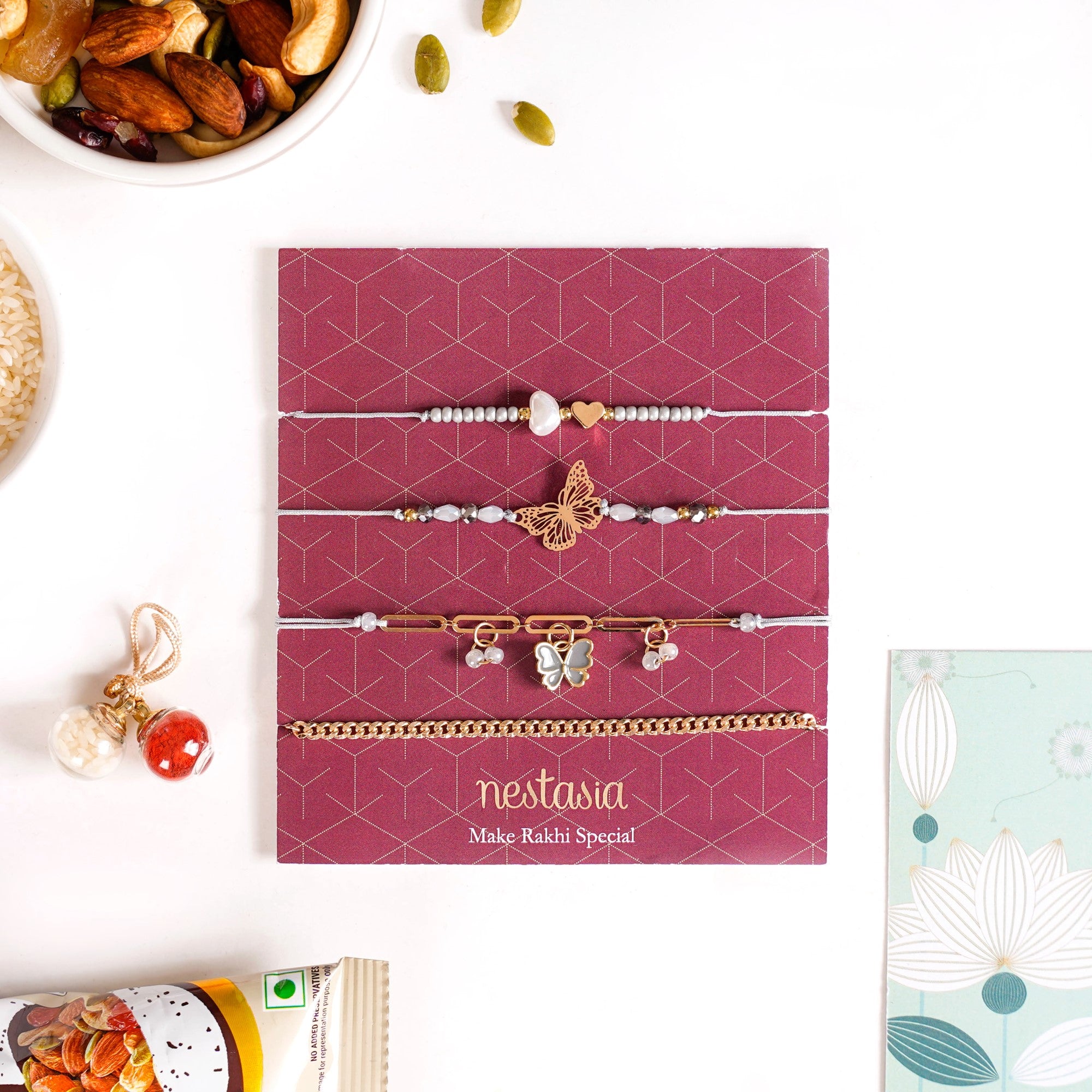 Butterfly Gold Chain Rakhi Gift Set Of 6 With Box And Card Online ...