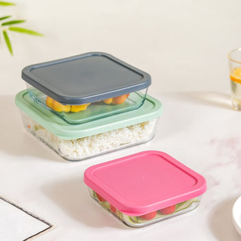 Set Of 3 Glass Container Box Nested Online - Premium Lunch Box | Nestasia