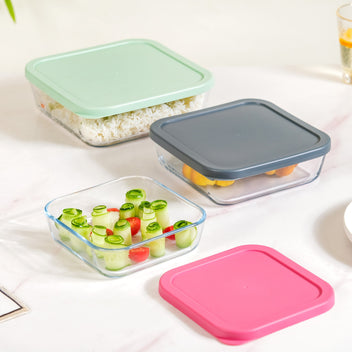 Set Of 3 Glass Container Box Nested Online - Premium Lunch Box | Nestasia