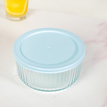Set Of 4 Round Fluted Glass Food Storage Container With Lid S 230ml M ...