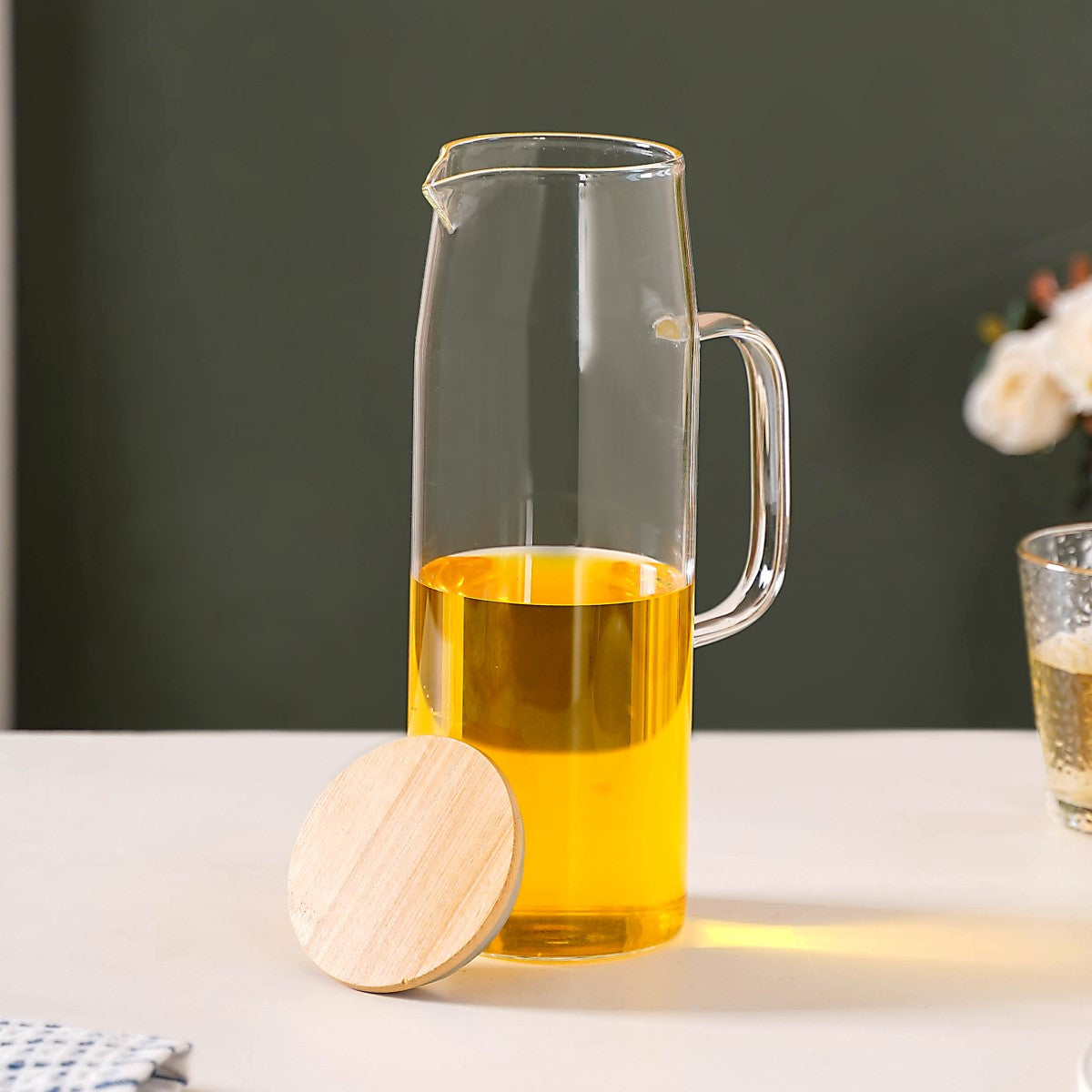 Glass Water Jug With Bamboo Lid 1500 ml Online - Premium Jug | Nestasia