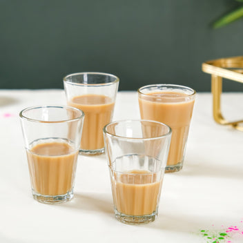 Cutting Chai Glass Set Of 4 With Gold Metal Stand Online - Premium Tea ...